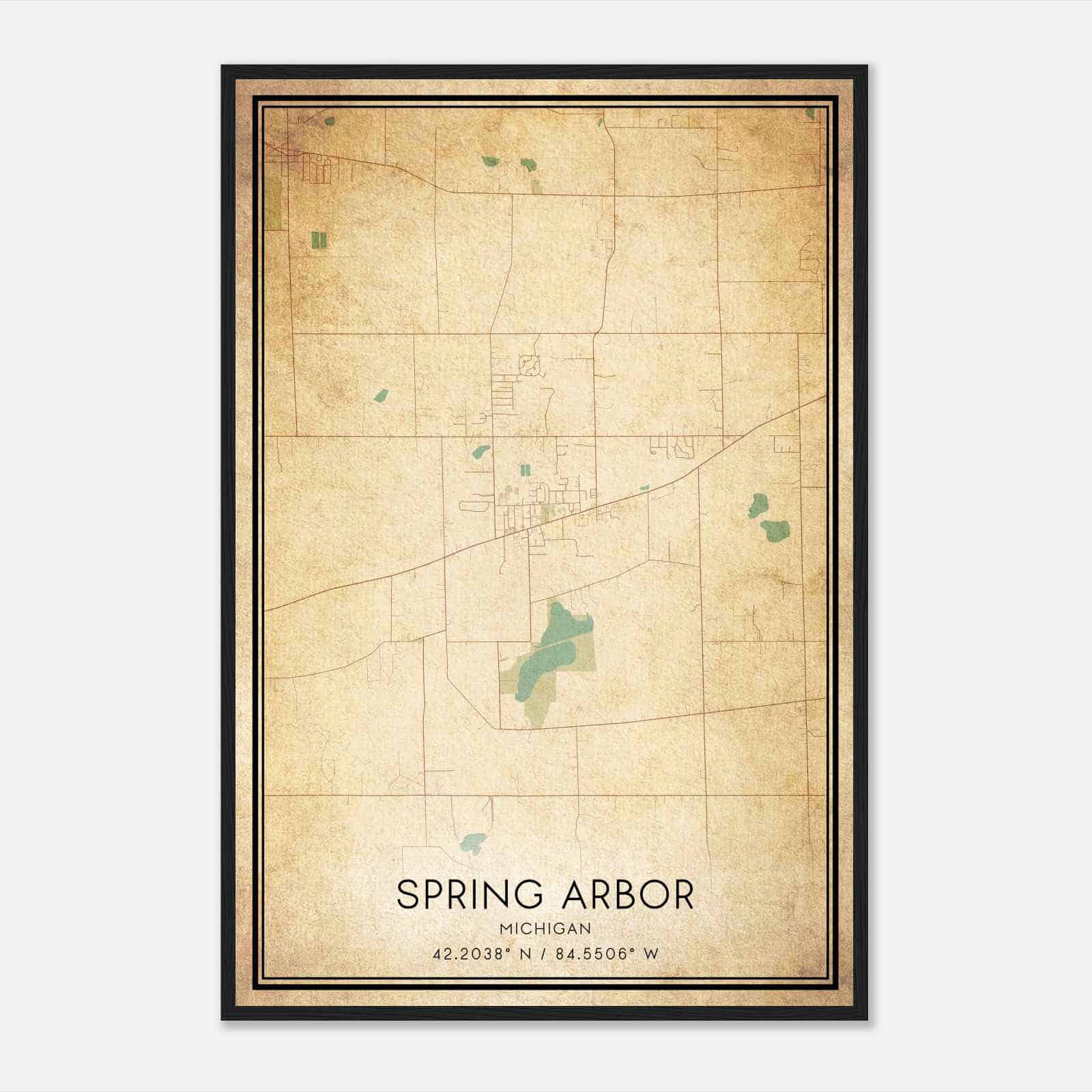 Vintage Spring Arbor Michigan Map Poster, Spring Arbor MI City Road ...