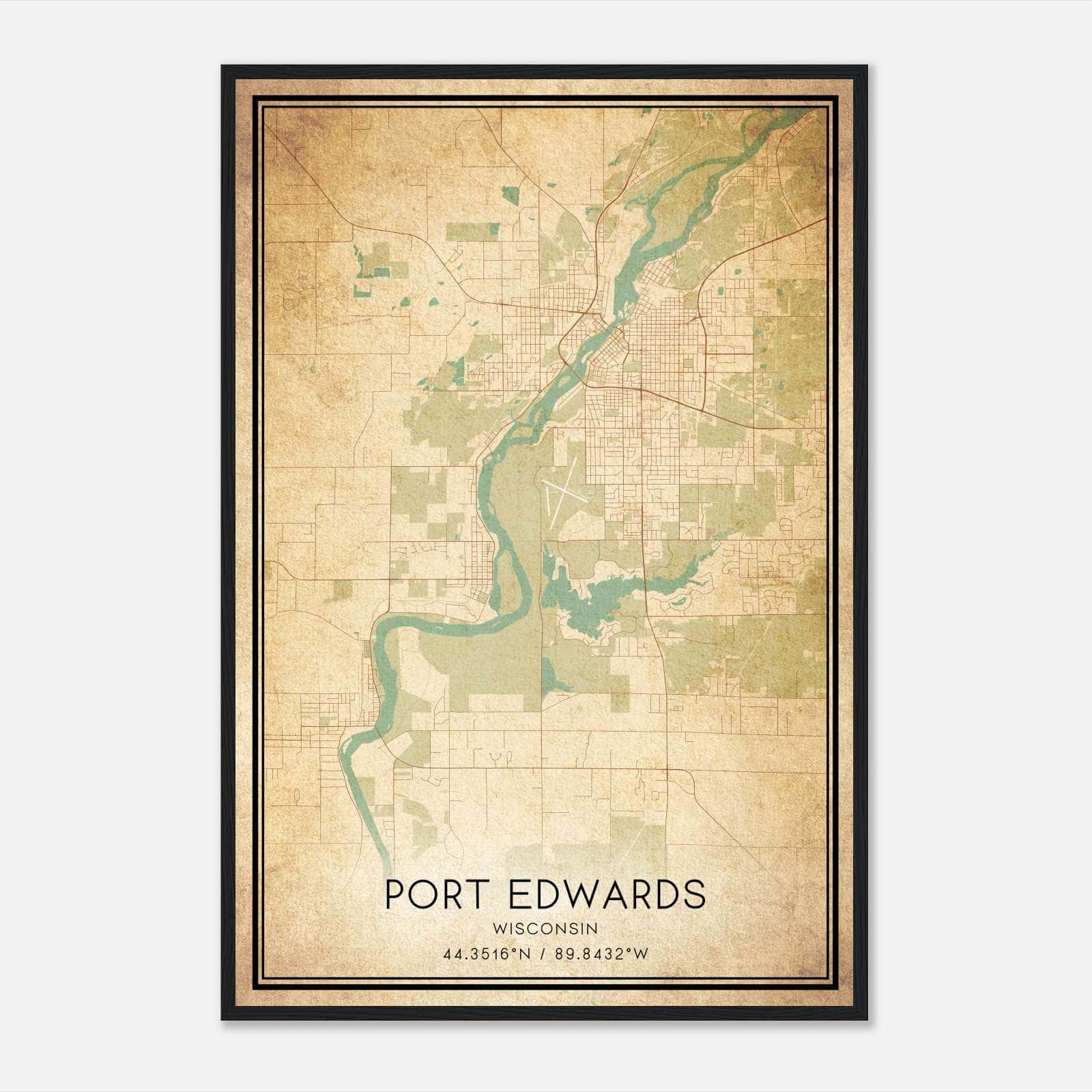 Vintage Port Edwards Wisconsin Map Poster, Port Edwards WI City Road ...