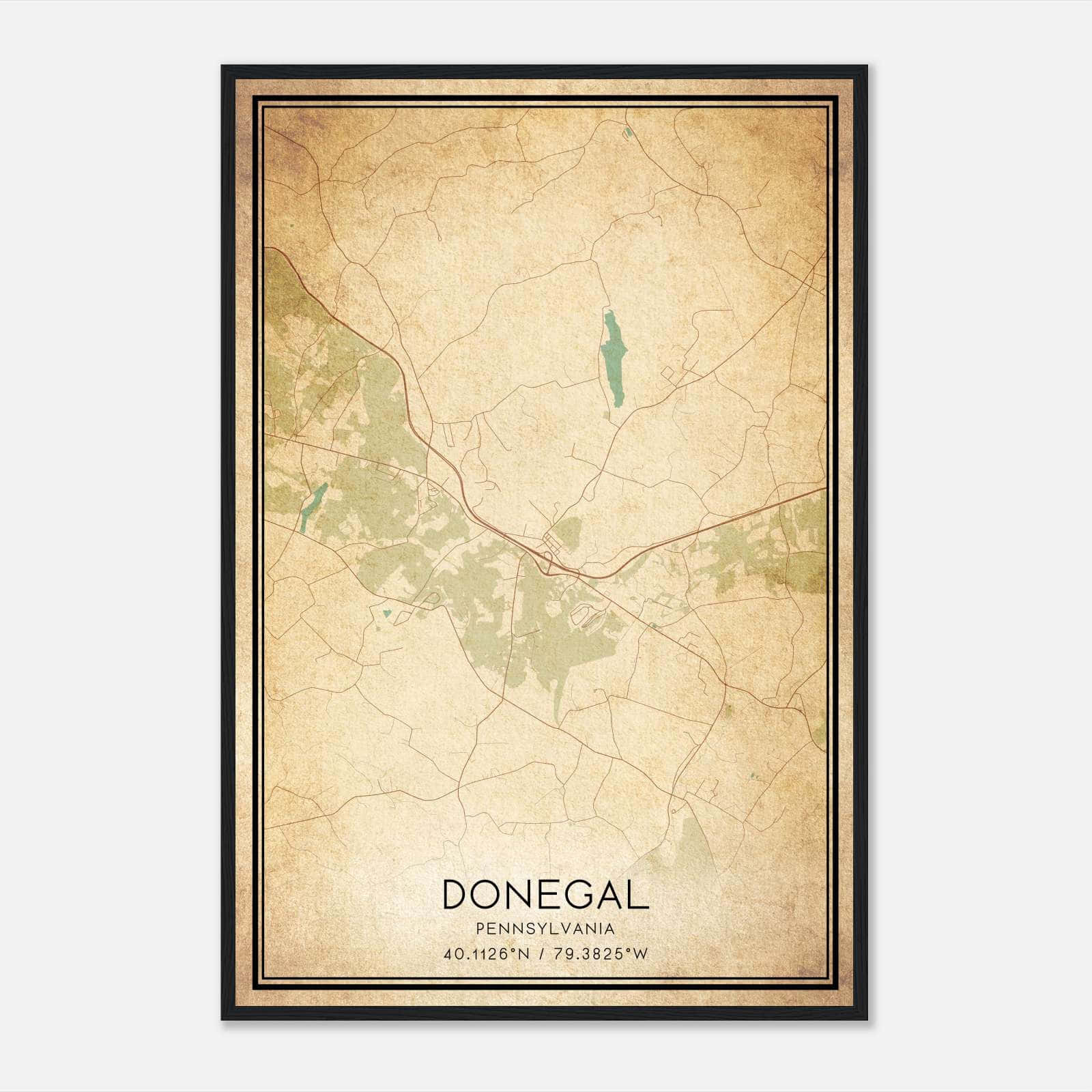 Vintage Donegal Pennsylvania Map Poster, Donegal PA City Road Wall Art ...