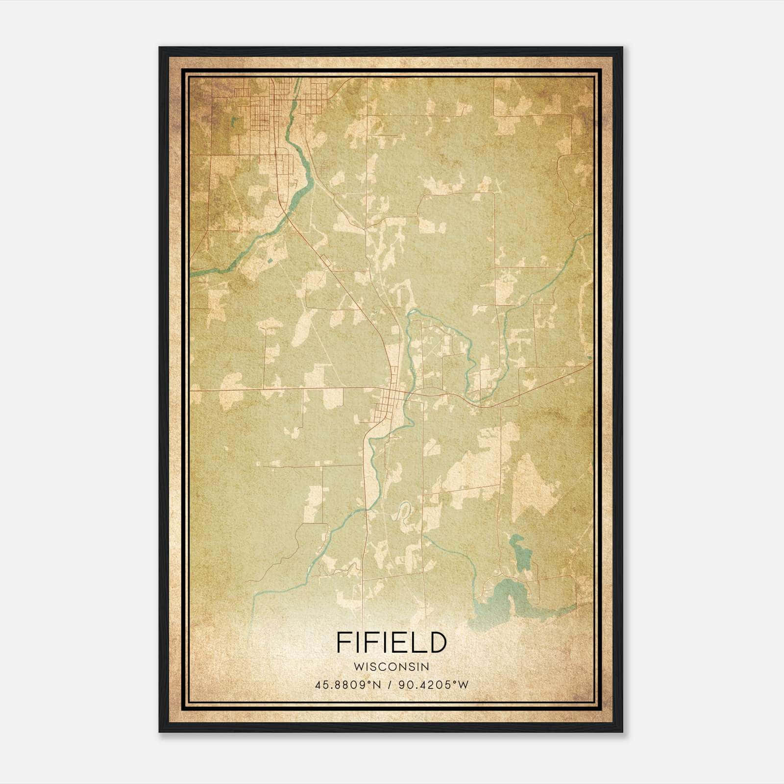 Vintage Fifield Wisconsin Map Poster, Fifield WI City Road Wall Art ...