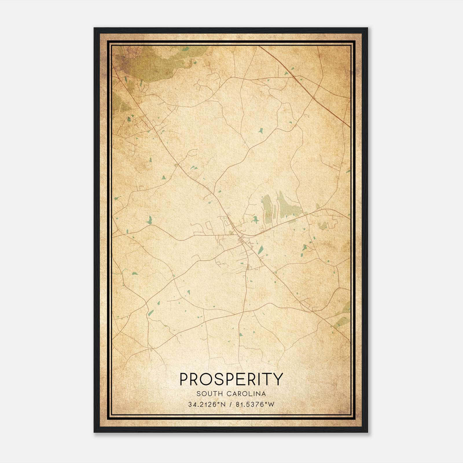 Vintage Prosperity South Carolina Map Poster, Prosperity SC City Road ...