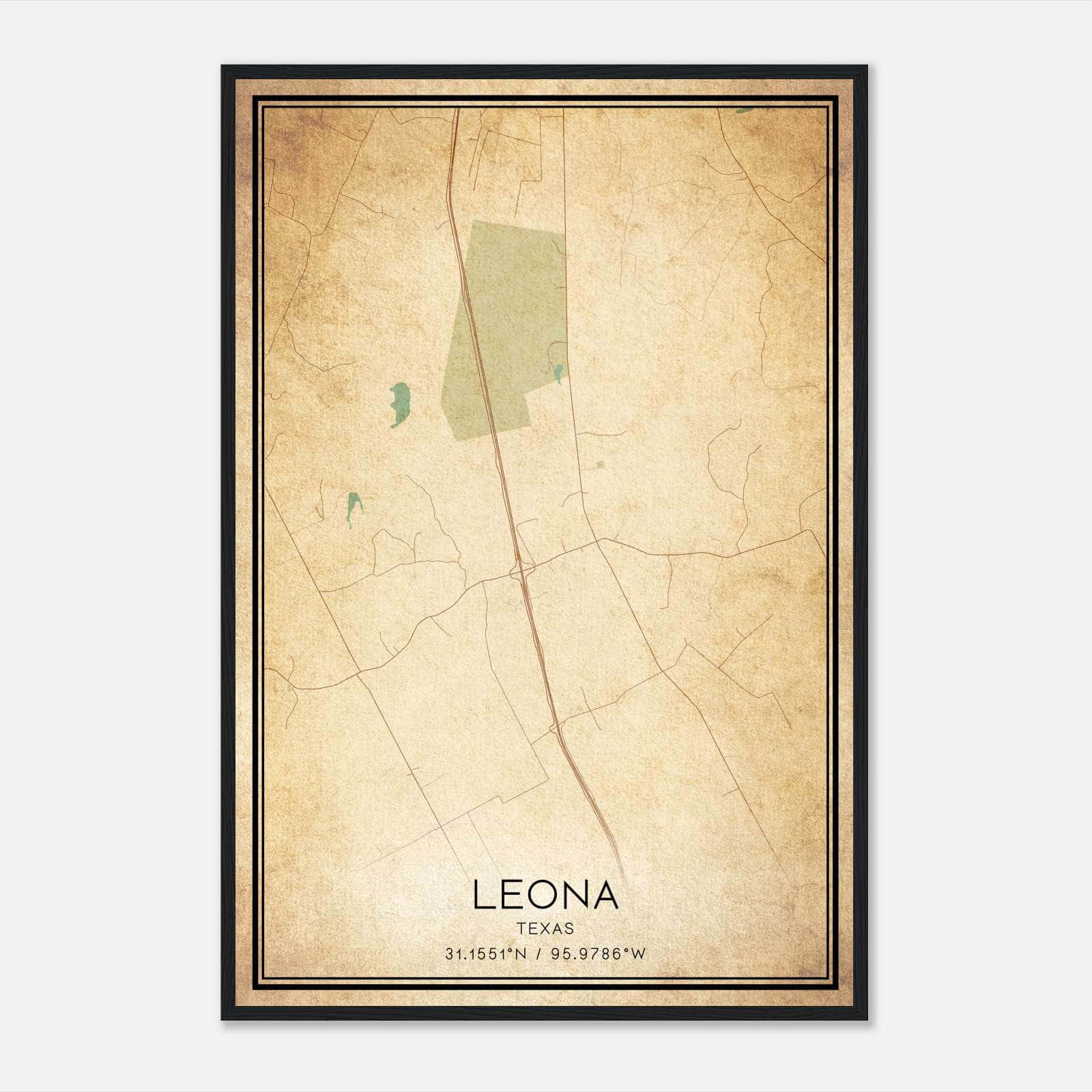 Vintage Leona Texas Map Poster, Leona TX City Road Wall Art Print ...