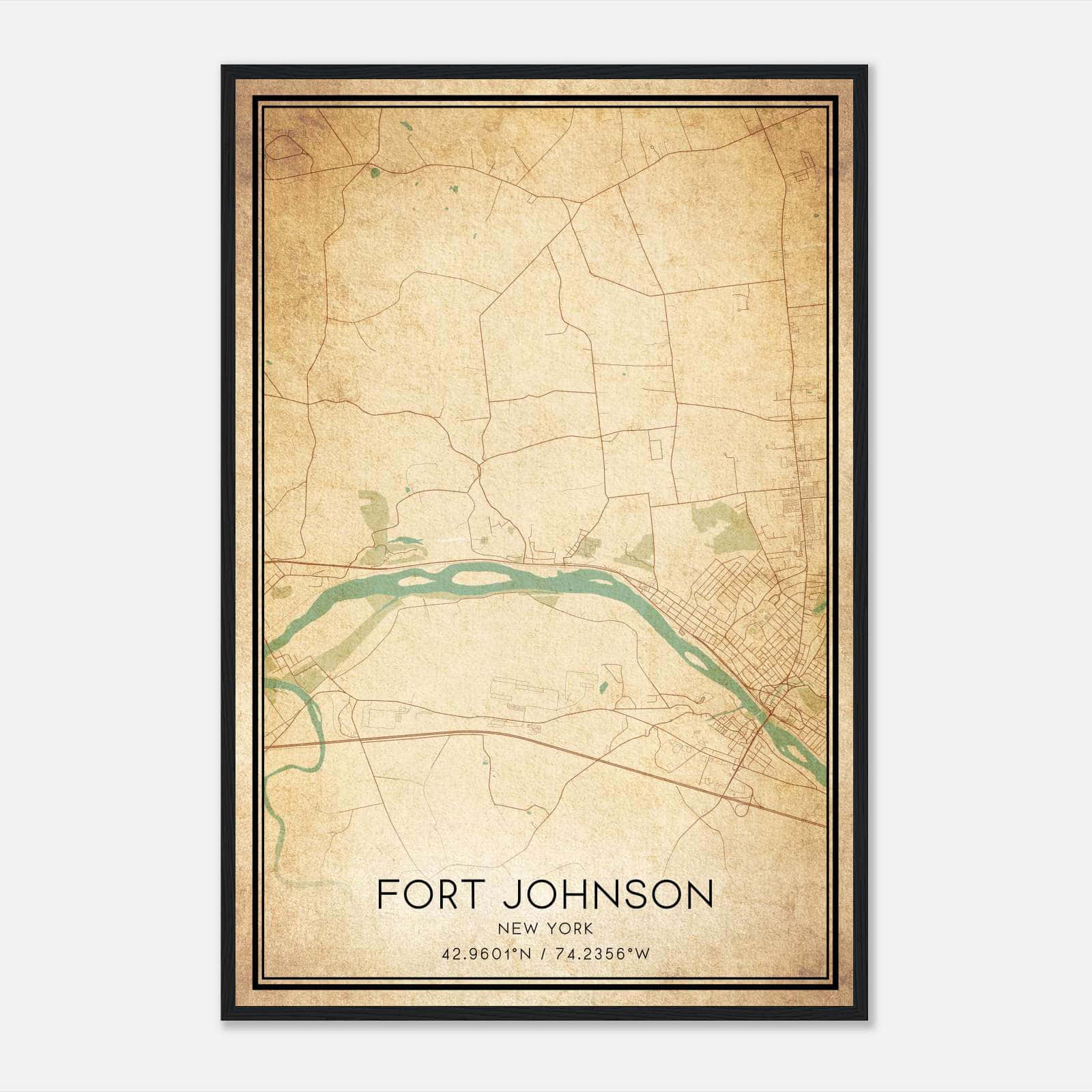 Vintage Fort Johnson New York Map Poster, Fort Johnson NY City Road ...