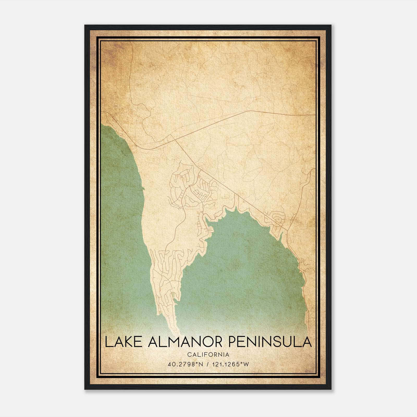 Vintage Lake Almanor Peninsula California Map Poster, Lake Almanor ...