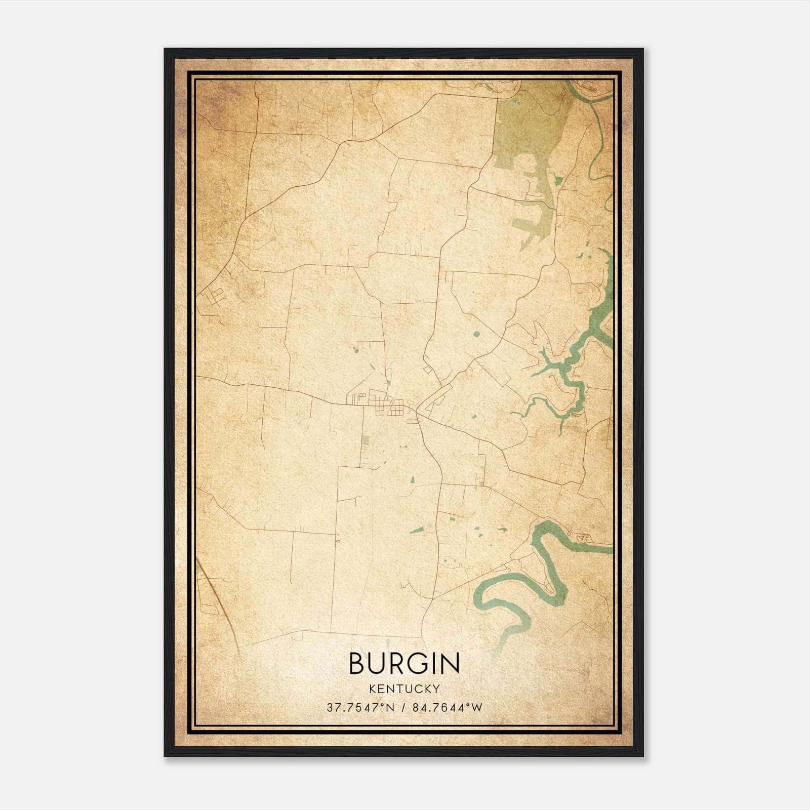 Vintage Burgin Kentucky Map Poster, Burgin KY City Road Wall Art Print ...