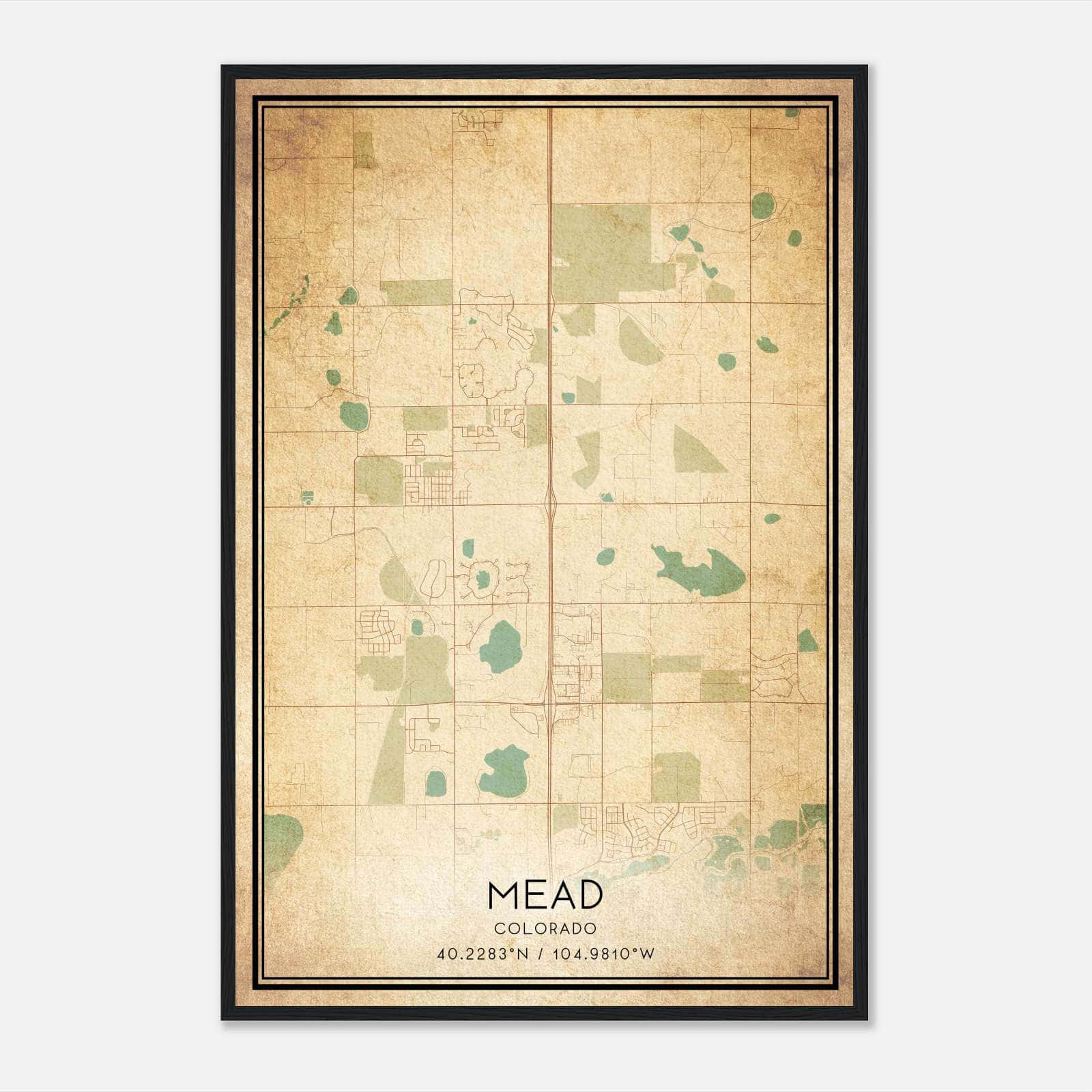 Vintage Mead Colorado Map Poster, Mead CO City Road Wall Art Print ...
