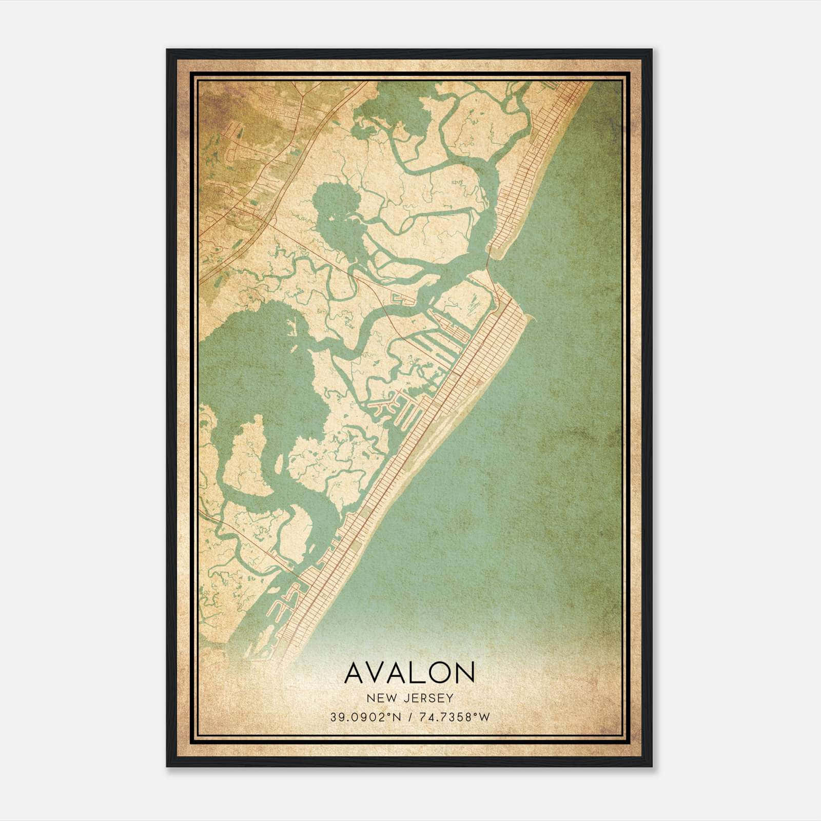 Vintage Avalon New Jersey Map Poster, Avalon NJ City Road Wall Art ...