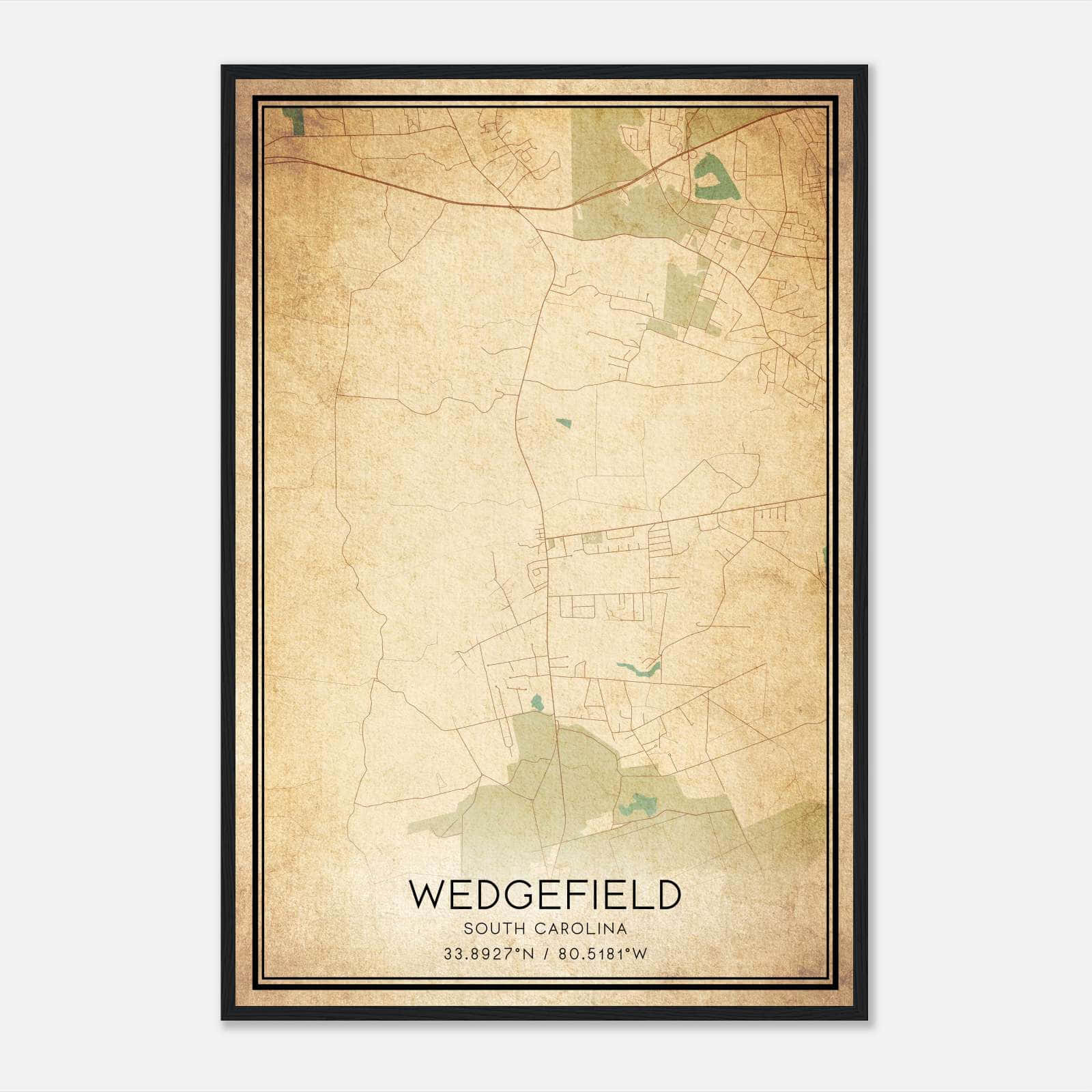 Vintage Wedgefield South Carolina Map Poster, Wedgefield SC City Road ...
