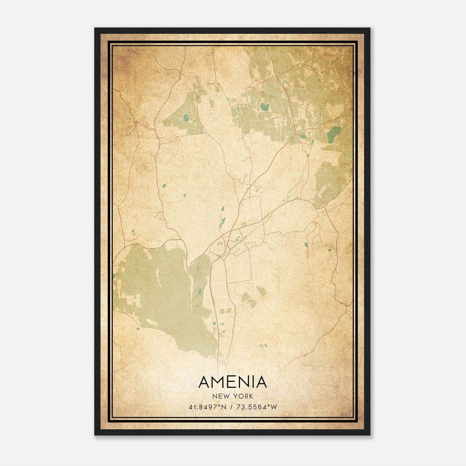 Vintage Amenia New York Map Poster, Amenia NY City Road Wall Art Print ...