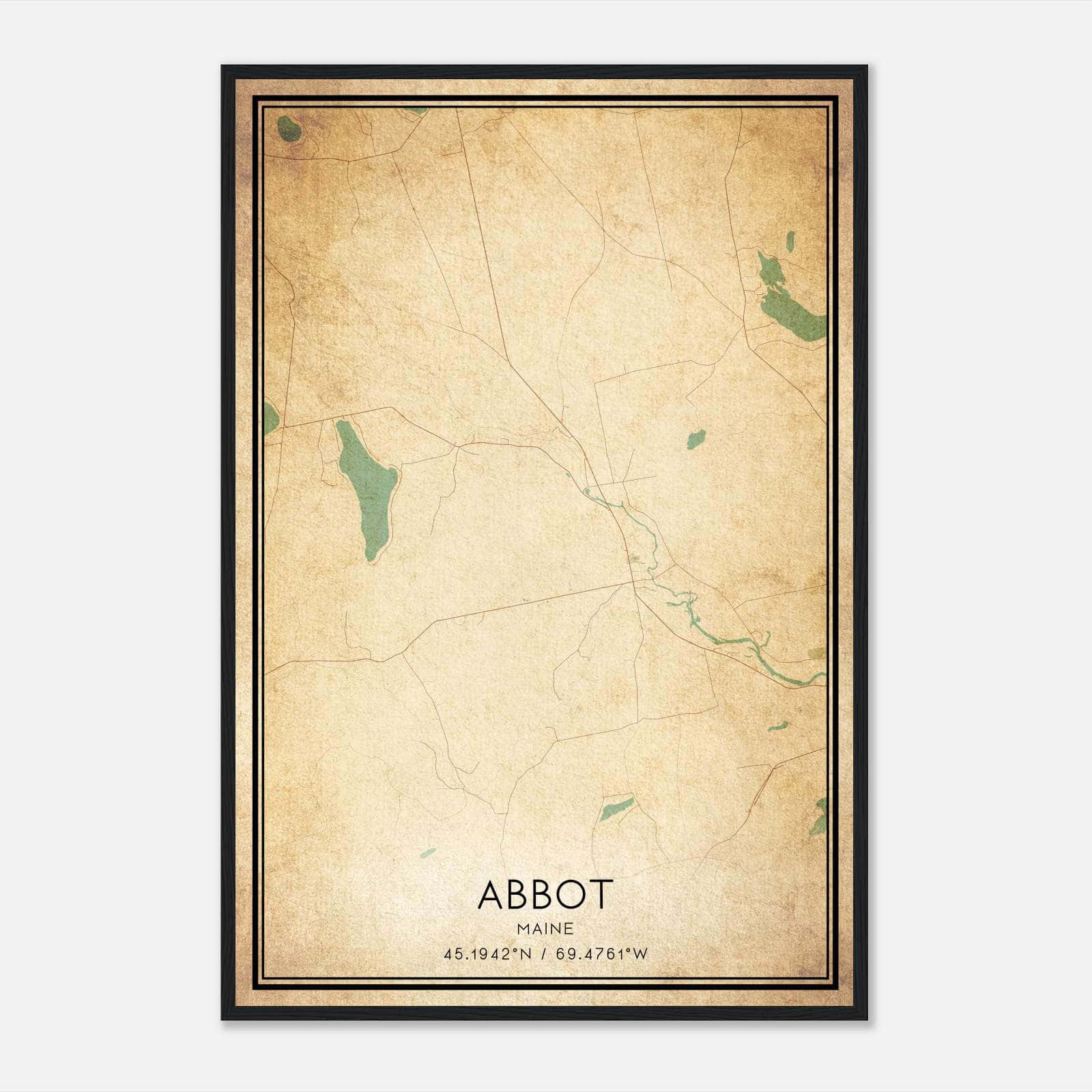 Vintage Abbot Maine Map Poster, Abbot ME City Road Wall Art Print ...