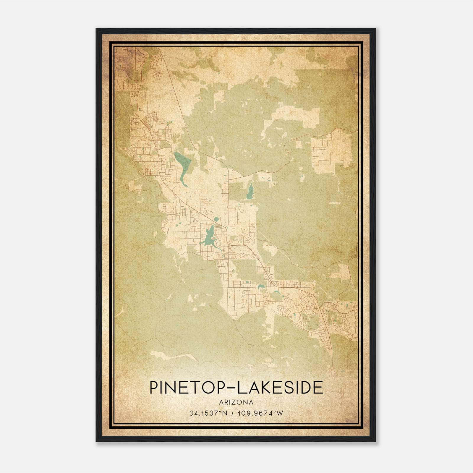 Vintage Pinetop-Lakeside Arizona Map Poster, Pinetop-Lakeside AZ City ...