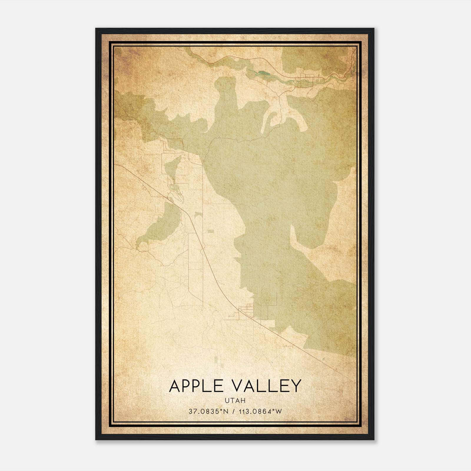 Vintage Apple Valley Utah Map Poster, Apple Valley UT City Road Wall ...