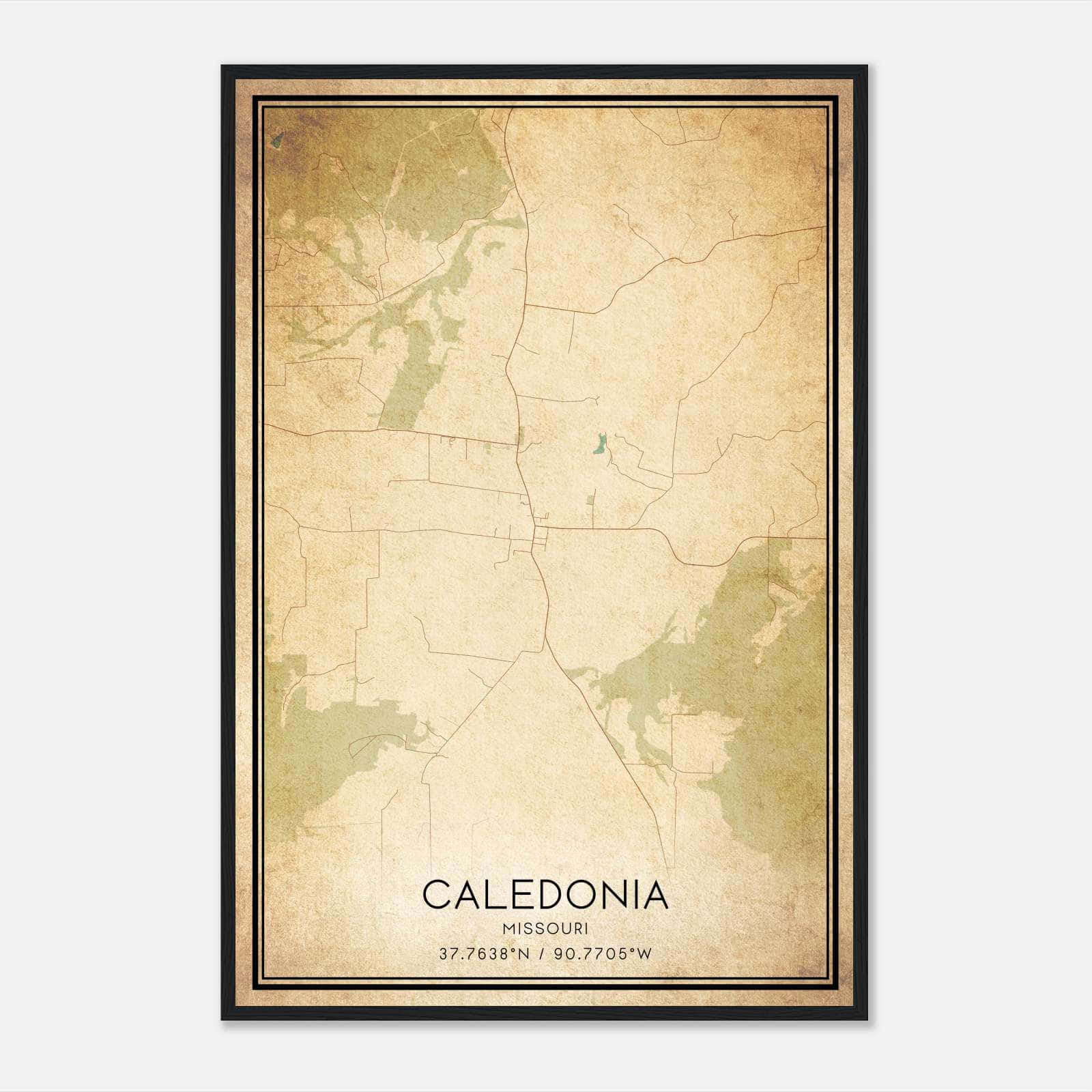 Vintage Caledonia Missouri Map Poster, Caledonia MO City Road Wall Art ...
