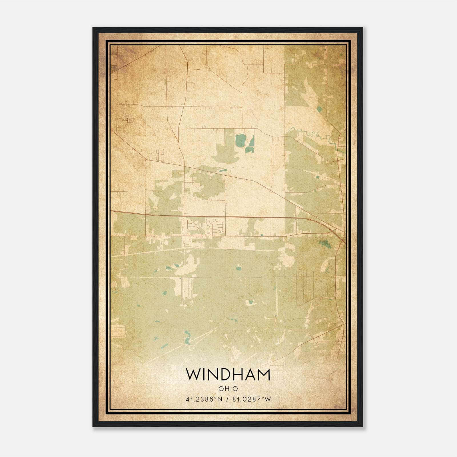Vintage Windham Ohio Map Poster, Windham OH City Road Wall Art Print ...