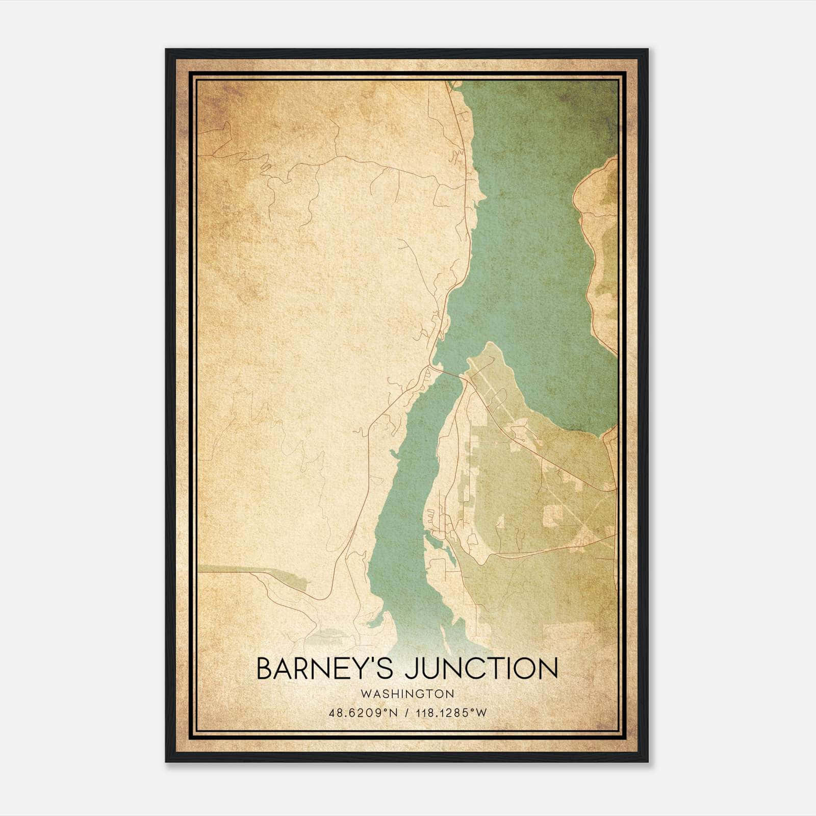 Vintage Barney's Junction Washington Map Poster, Barney's Junction WA ...
