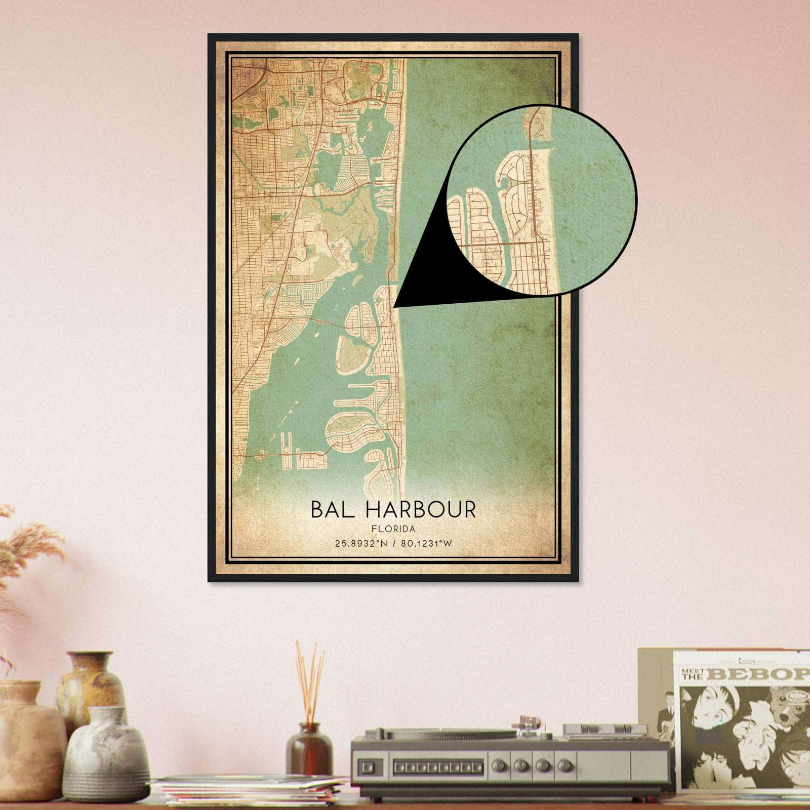 Vintage Bal Harbour Florida Map Poster, Bal Harbour FL City Road Wall ...