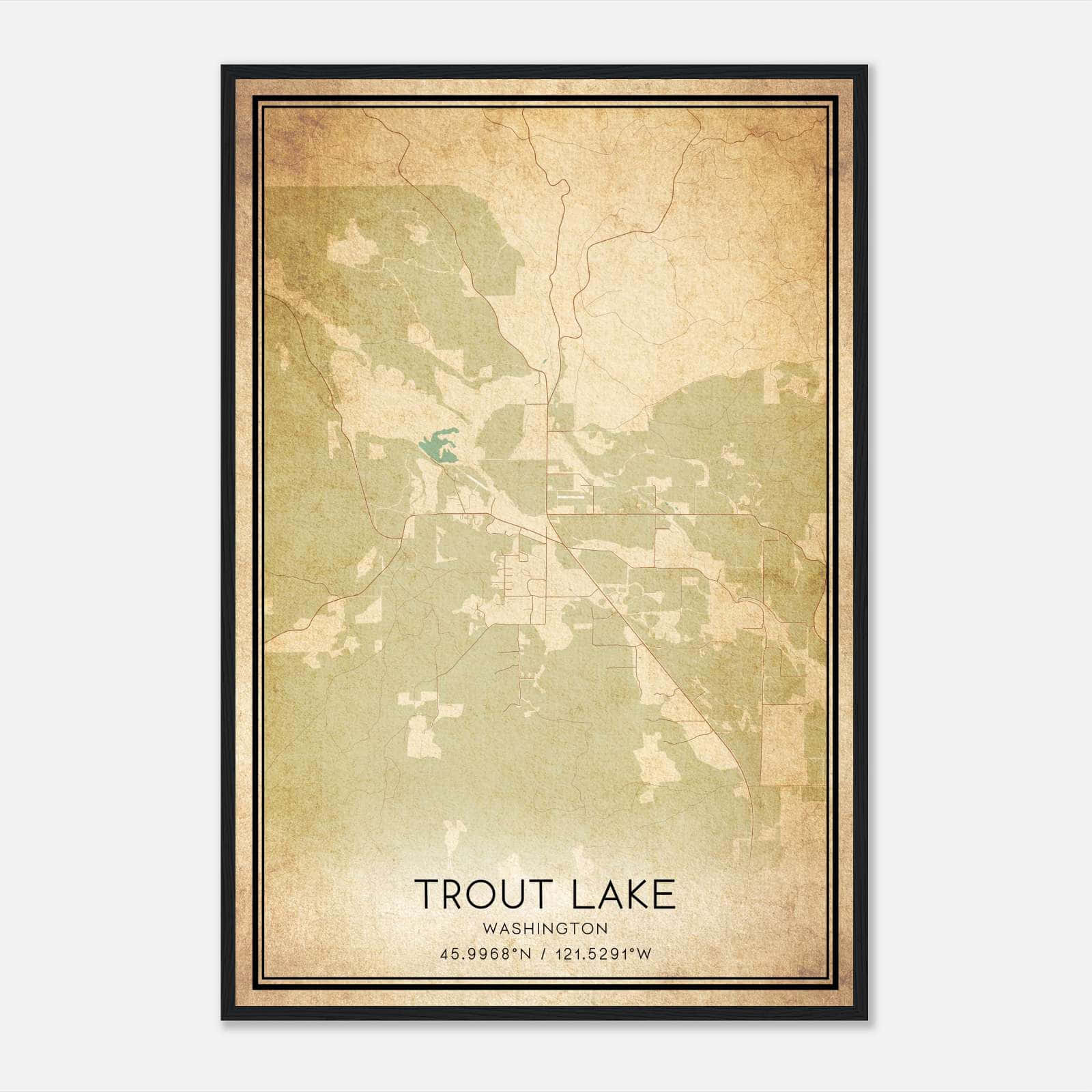 Vintage Trout Lake Washington Map Poster, Trout Lake WA City Road Wall ...