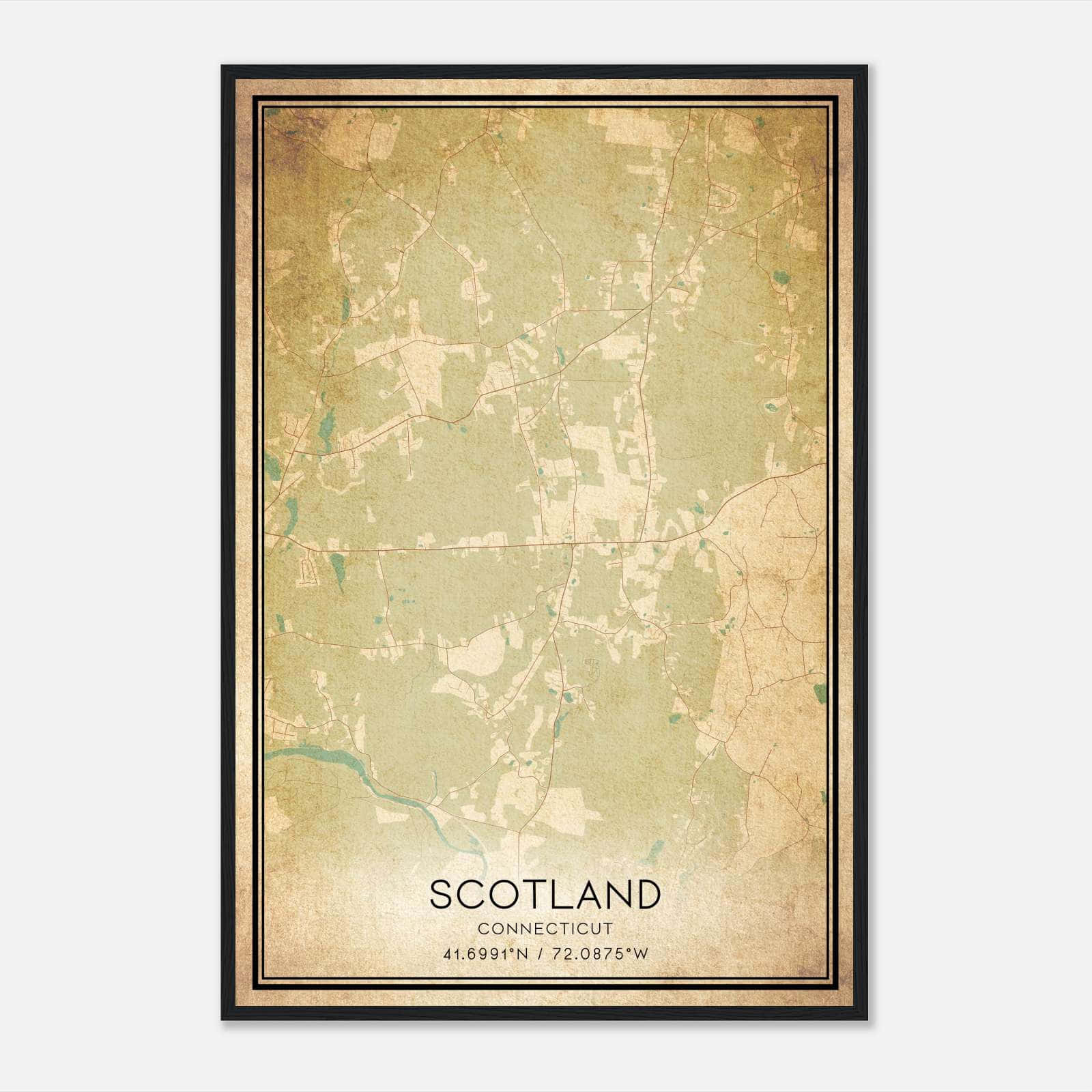 Vintage Scotland Connecticut Map Poster, Scotland CT City Road Wall Art ...