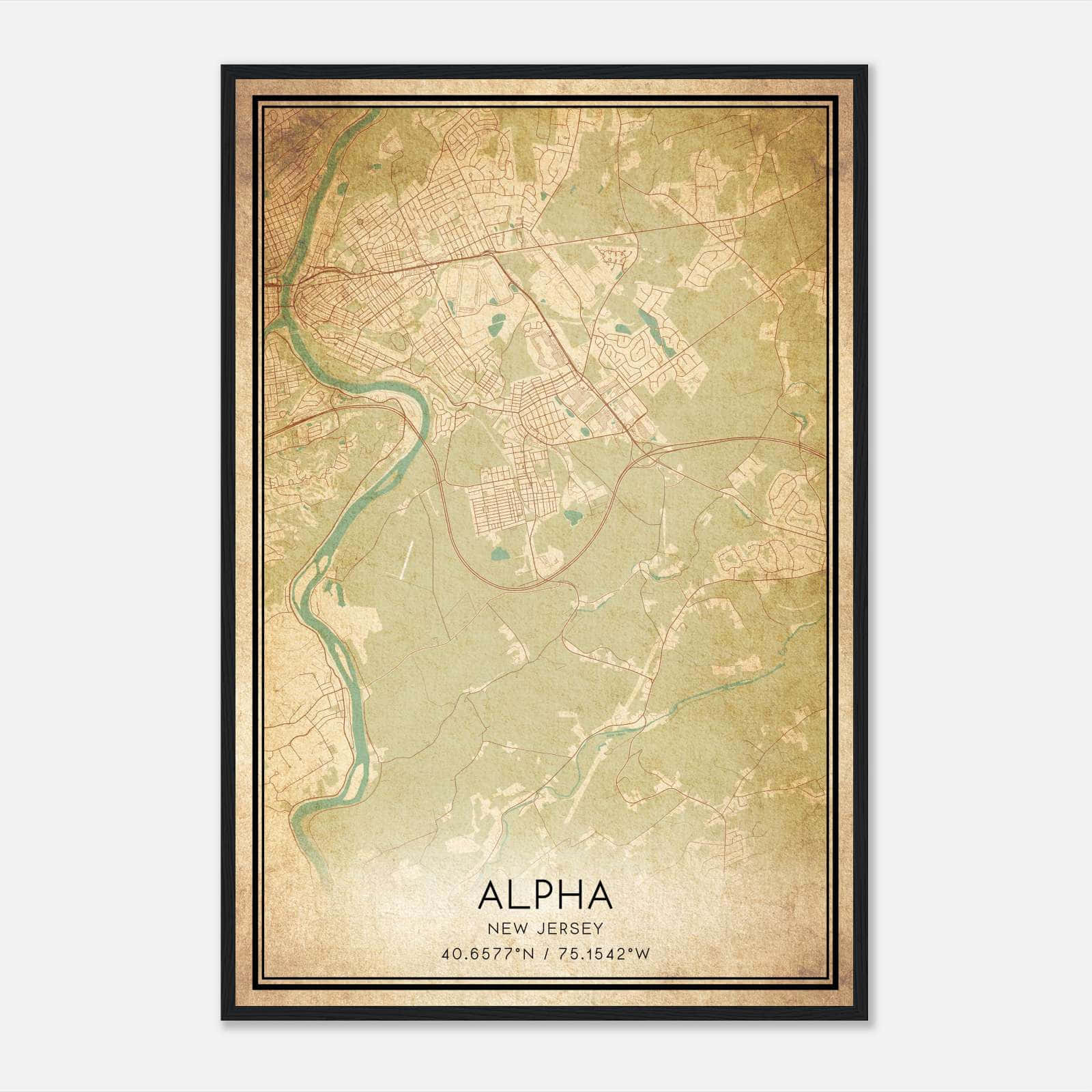 Vintage Alpha New Jersey Map Poster, Alpha NJ City Road Wall Art Print ...