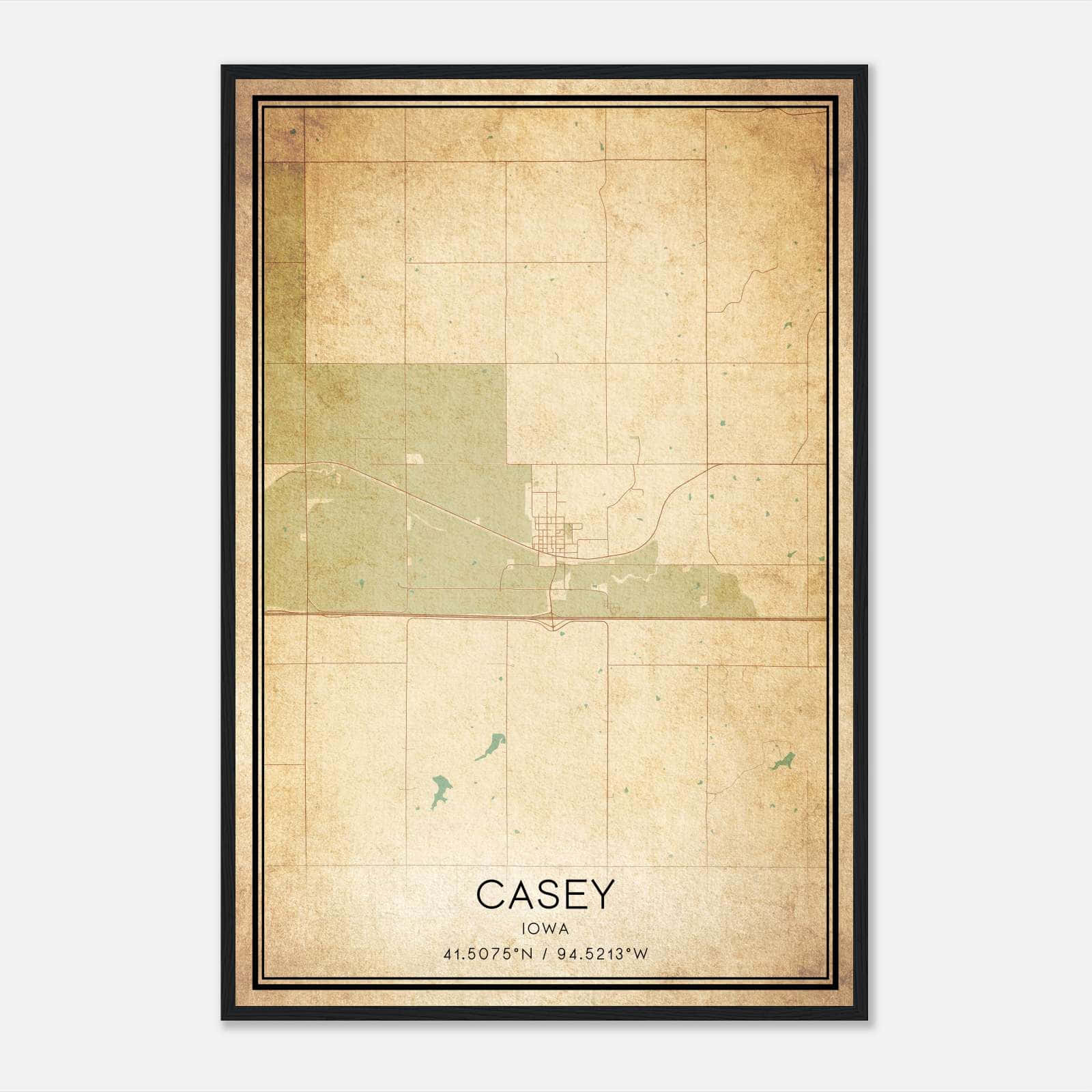 Vintage Casey Iowa Map Poster, Casey IA City Road Wall Art Print ...