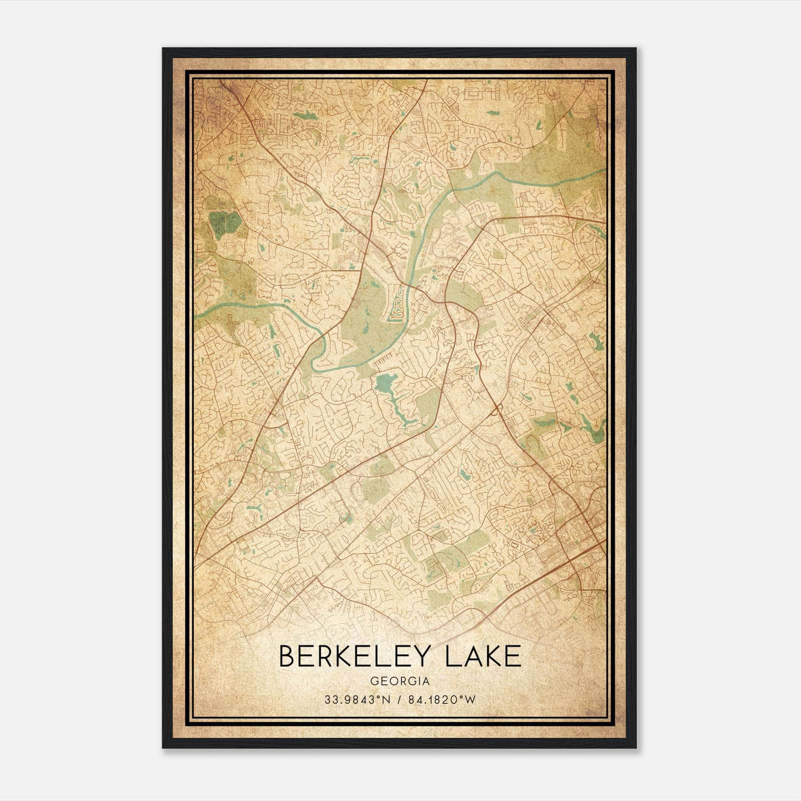 Vintage Berkeley Lake Georgia Map Poster, Berkeley Lake GA City Road ...