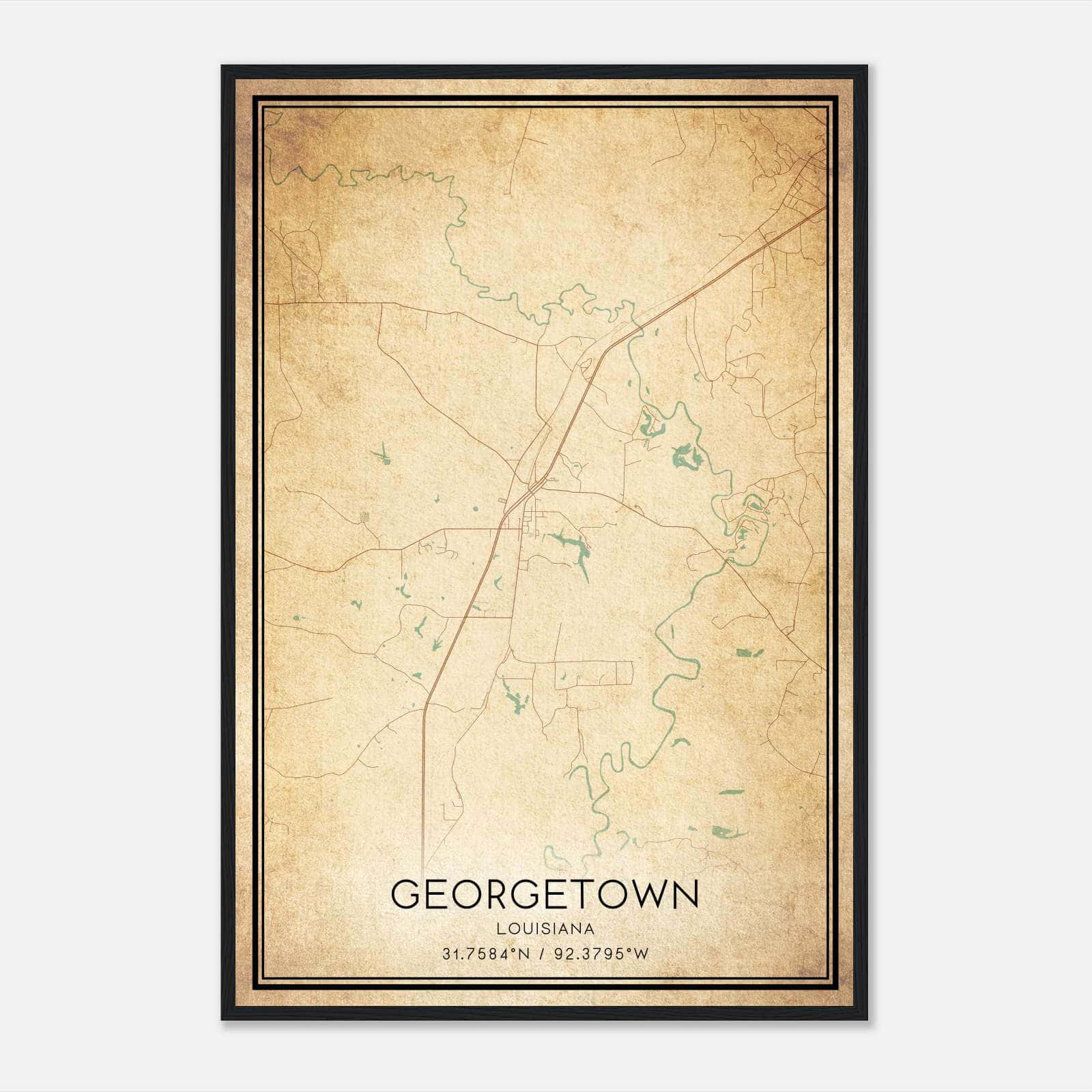 Vintage Georgetown Louisiana Map Poster, Georgetown LA City Road Wall ...