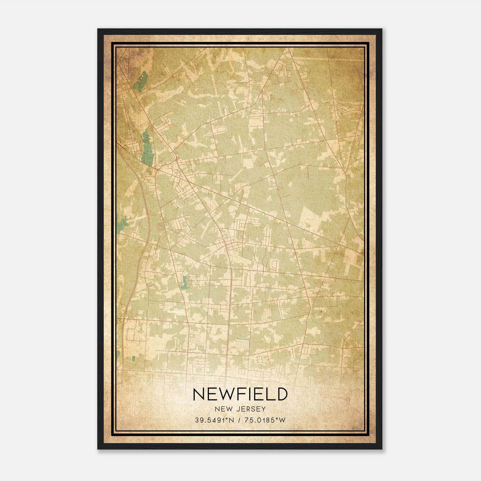 Vintage Newfield New Jersey Map Poster, Newfield NJ City Road Wall Art ...