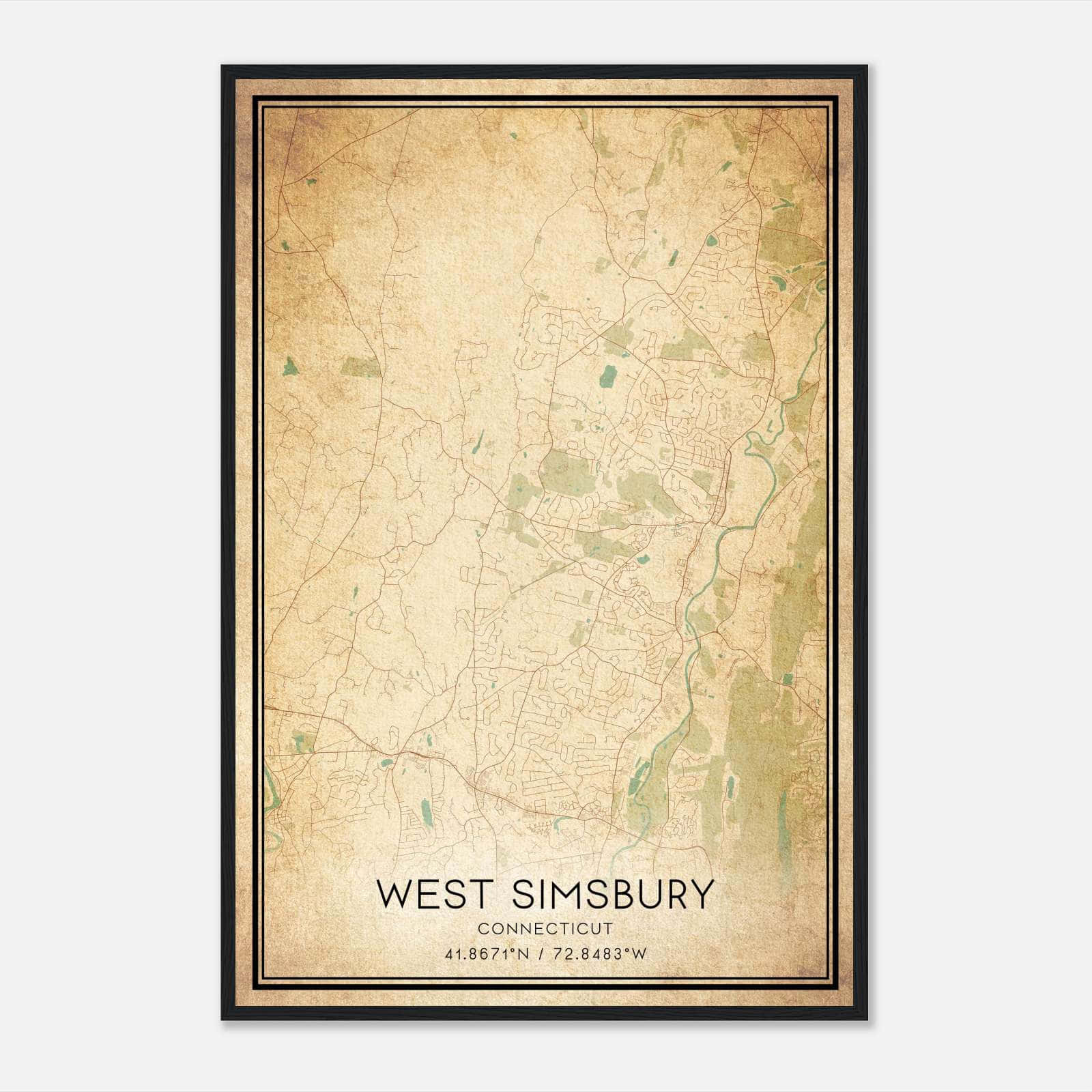 Vintage West Simsbury Connecticut Map Poster, West Simsbury CT City ...