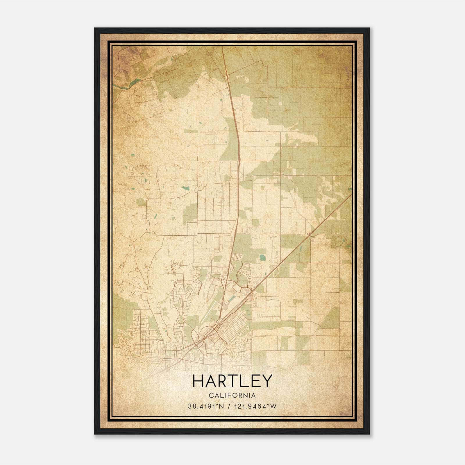 Vintage Hartley California Map Poster, Hartley CA City Road Wall Art ...