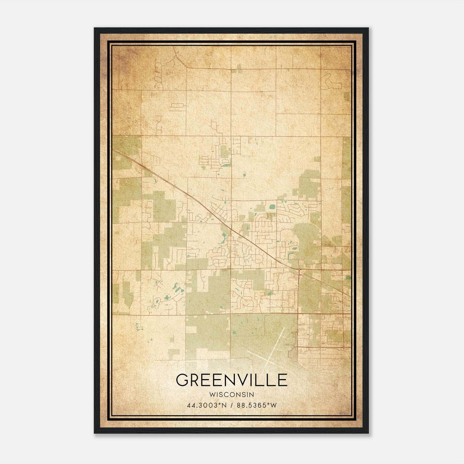 Vintage Greenville Wisconsin Map Poster, Greenville WI City Road Wall ...