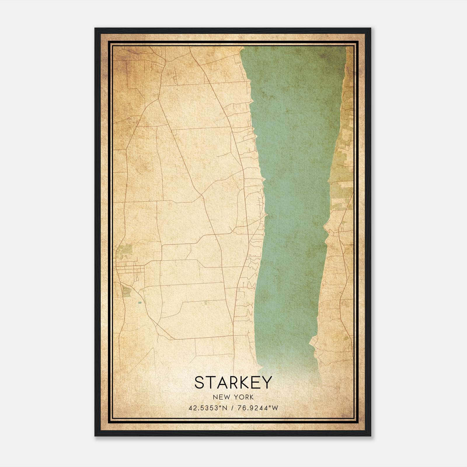 Vintage Starkey New York Map Poster, Starkey NY City Road Wall Art ...
