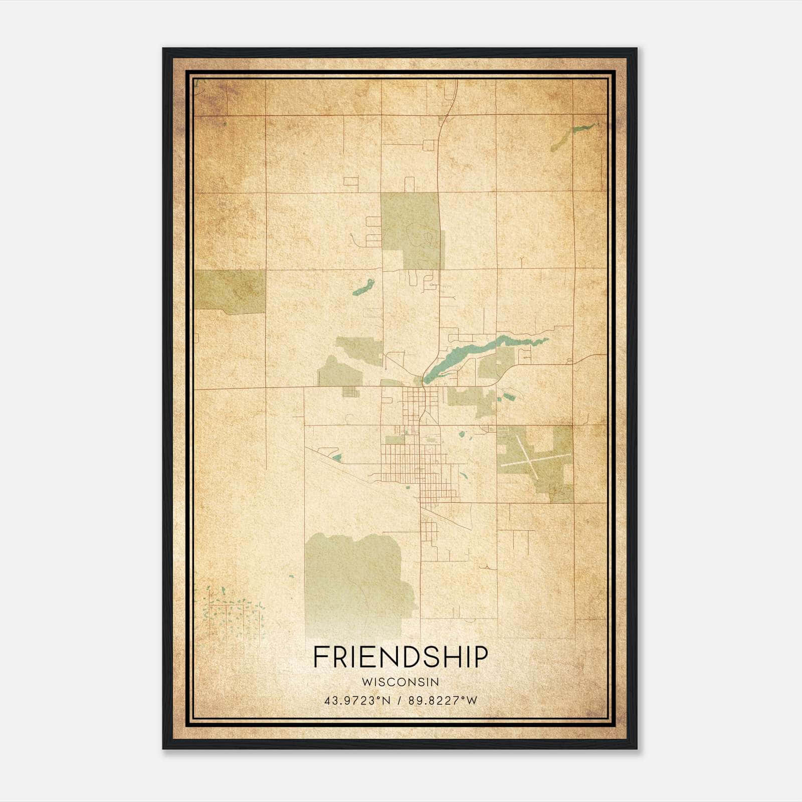 Vintage Friendship Wisconsin Map Poster, Friendship WI City Road Wall ...