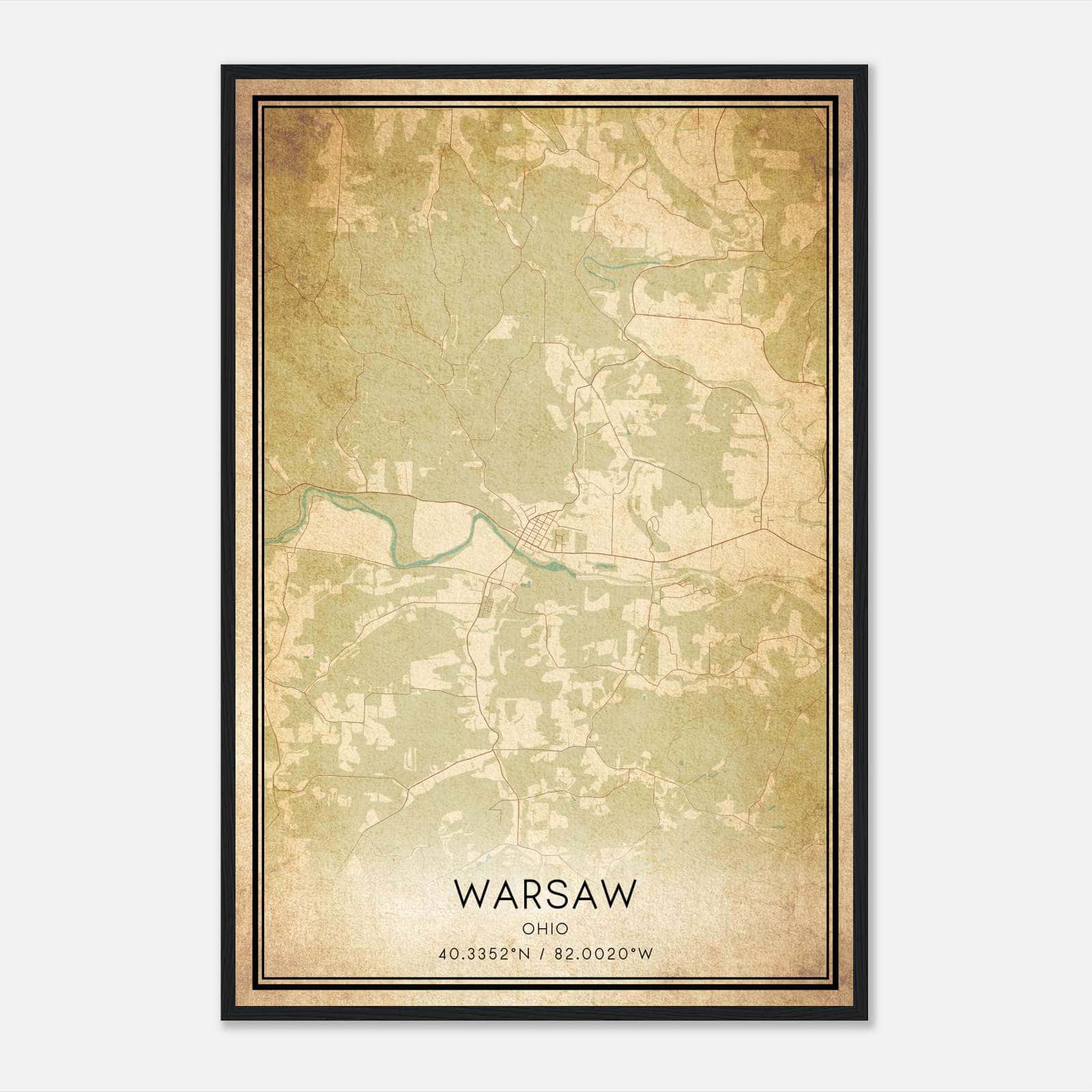 Vintage Warsaw Ohio Map Poster, Warsaw OH City Road Wall Art Print ...