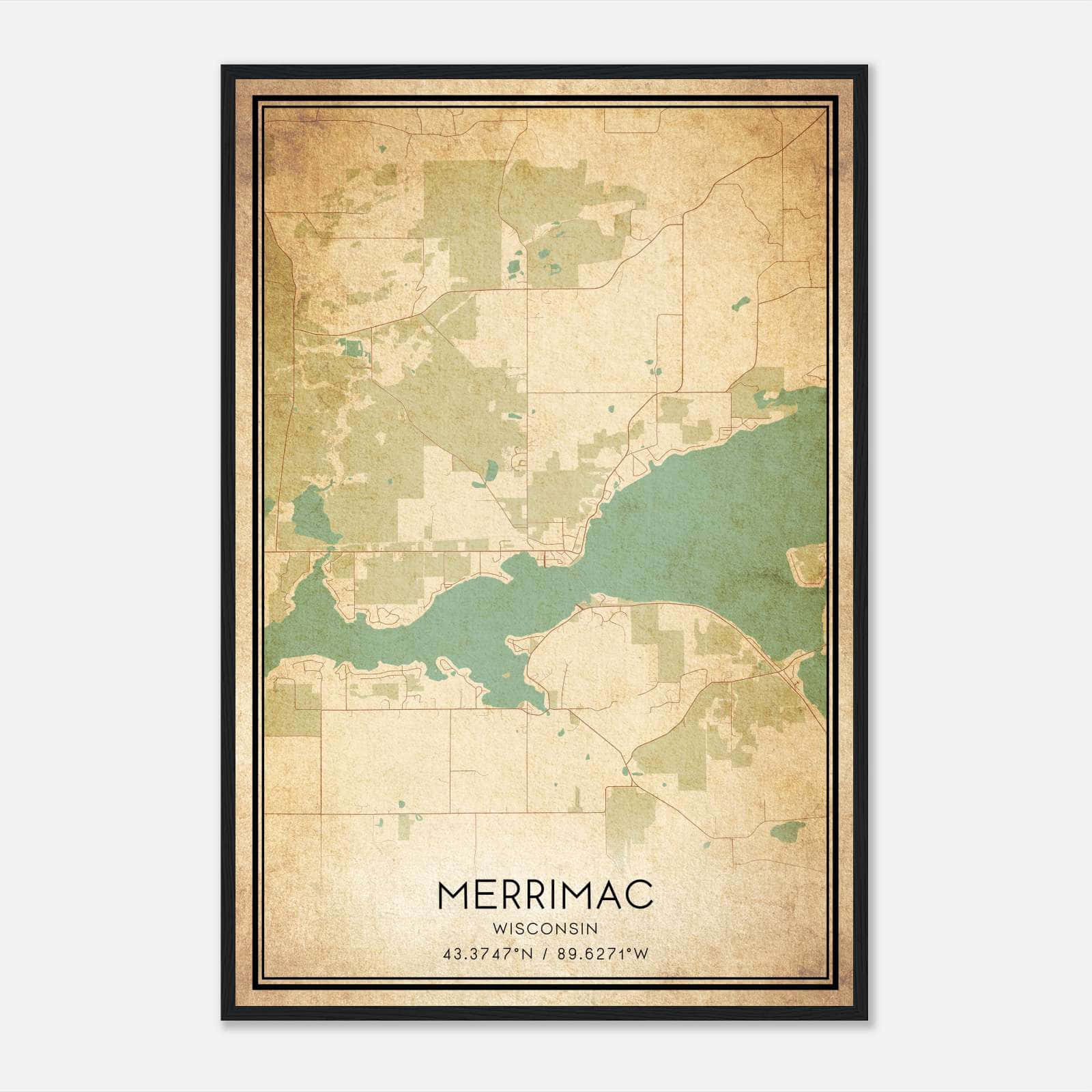 Vintage Merrimac Wisconsin Map Poster, Merrimac WI City Road Wall Art ...