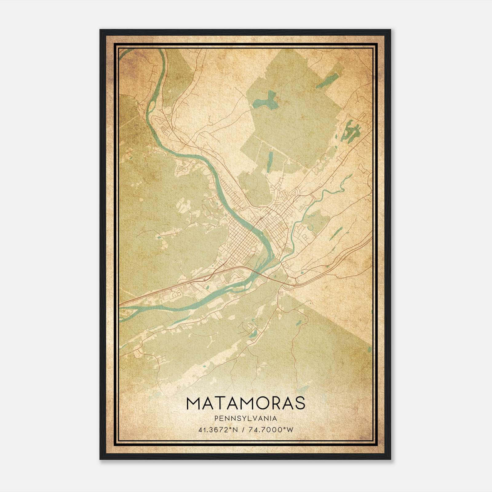 Vintage Matamoras Pennsylvania Map Poster, Matamoras PA City Road Wall ...