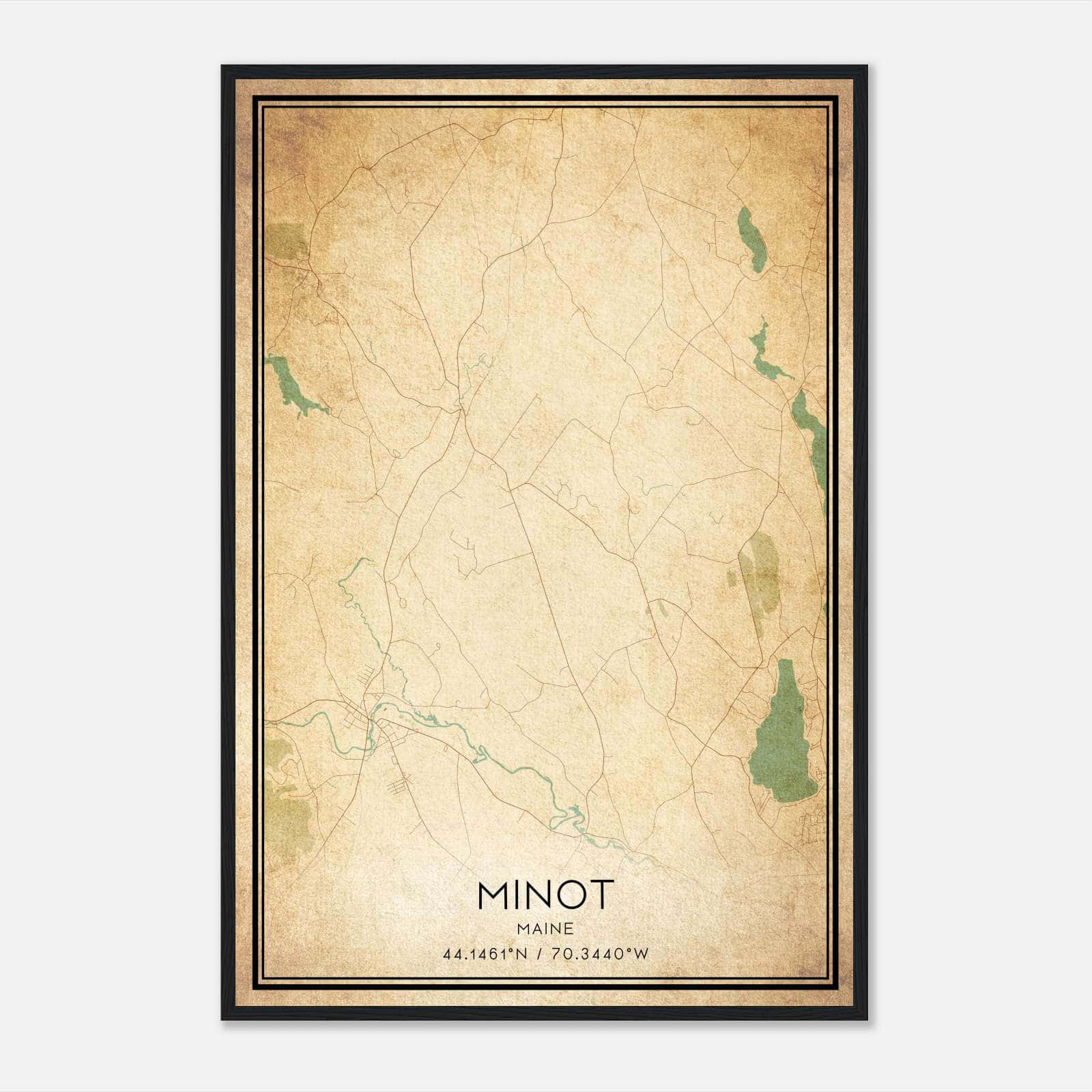 Vintage Minot Maine Map Poster, Minot ME City Road Wall Art Print ...
