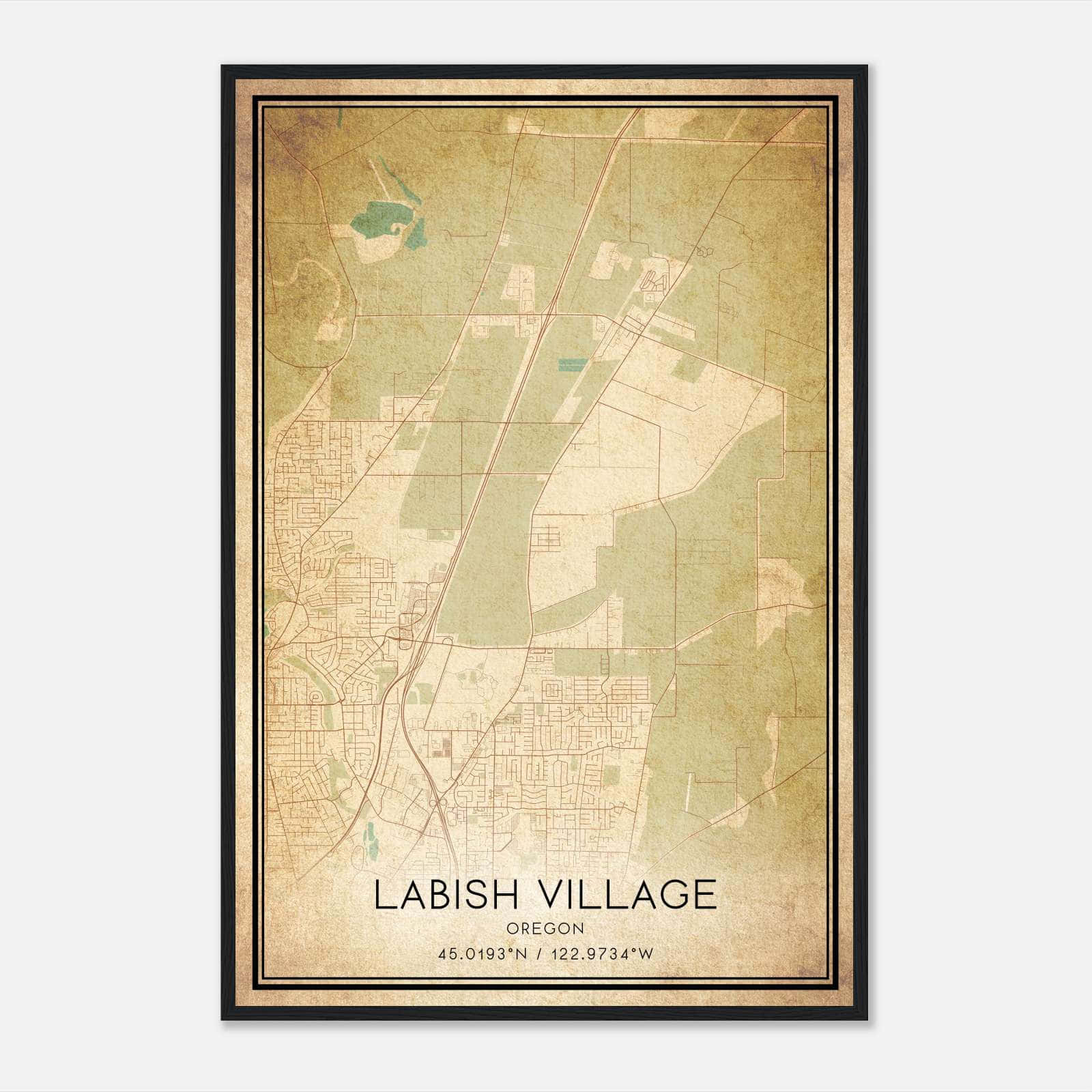 Vintage Labish Village Oregon Map Poster, Labish Village OR City Road ...