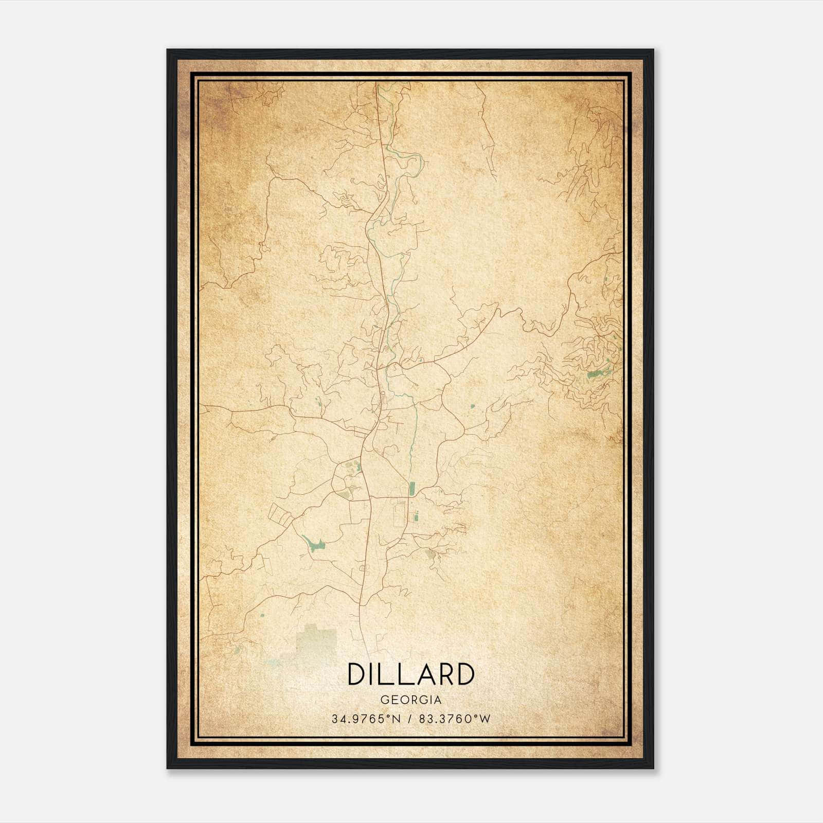 Vintage Dillard Georgia Map Poster, Dillard GA City Road Wall Art Print ...