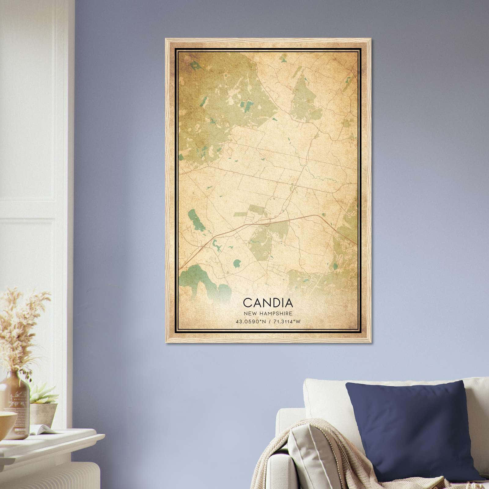 Vintage Candia New Hampshire Map Poster, Candia NH City Road Wall Art ...