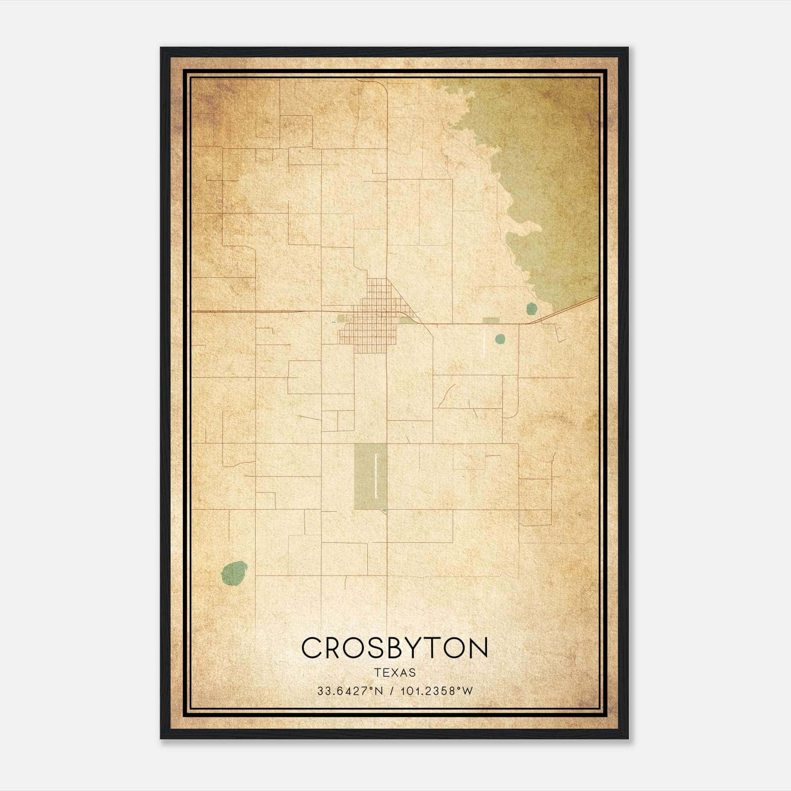 Vintage Crosbyton Texas Map Poster, Crosbyton TX City Road Wall Art ...