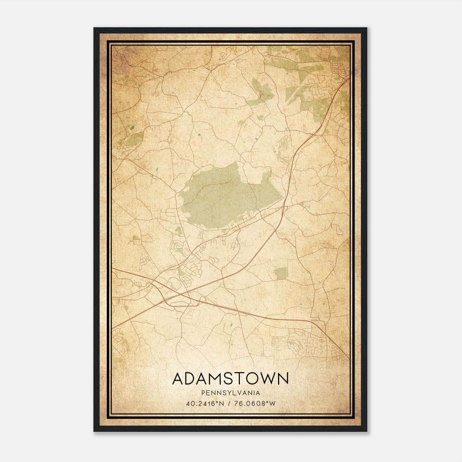 Vintage Adamstown Pennsylvania Map Poster, Adamstown PA City Road Wall ...