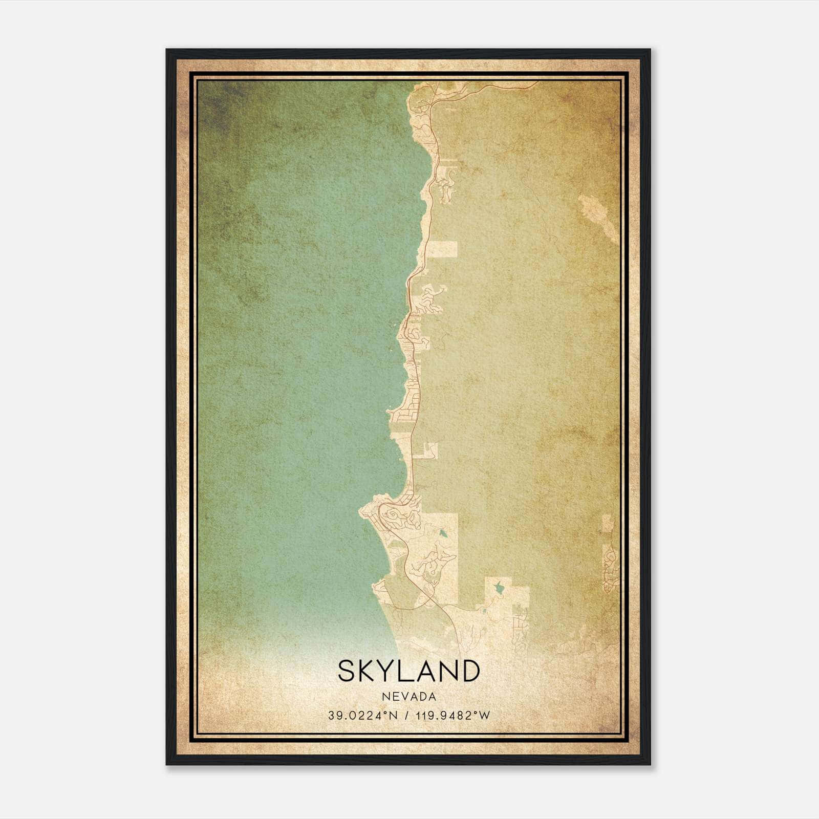 Vintage Skyland Nevada Map Poster, Skyland NV City Road Wall Art Print ...