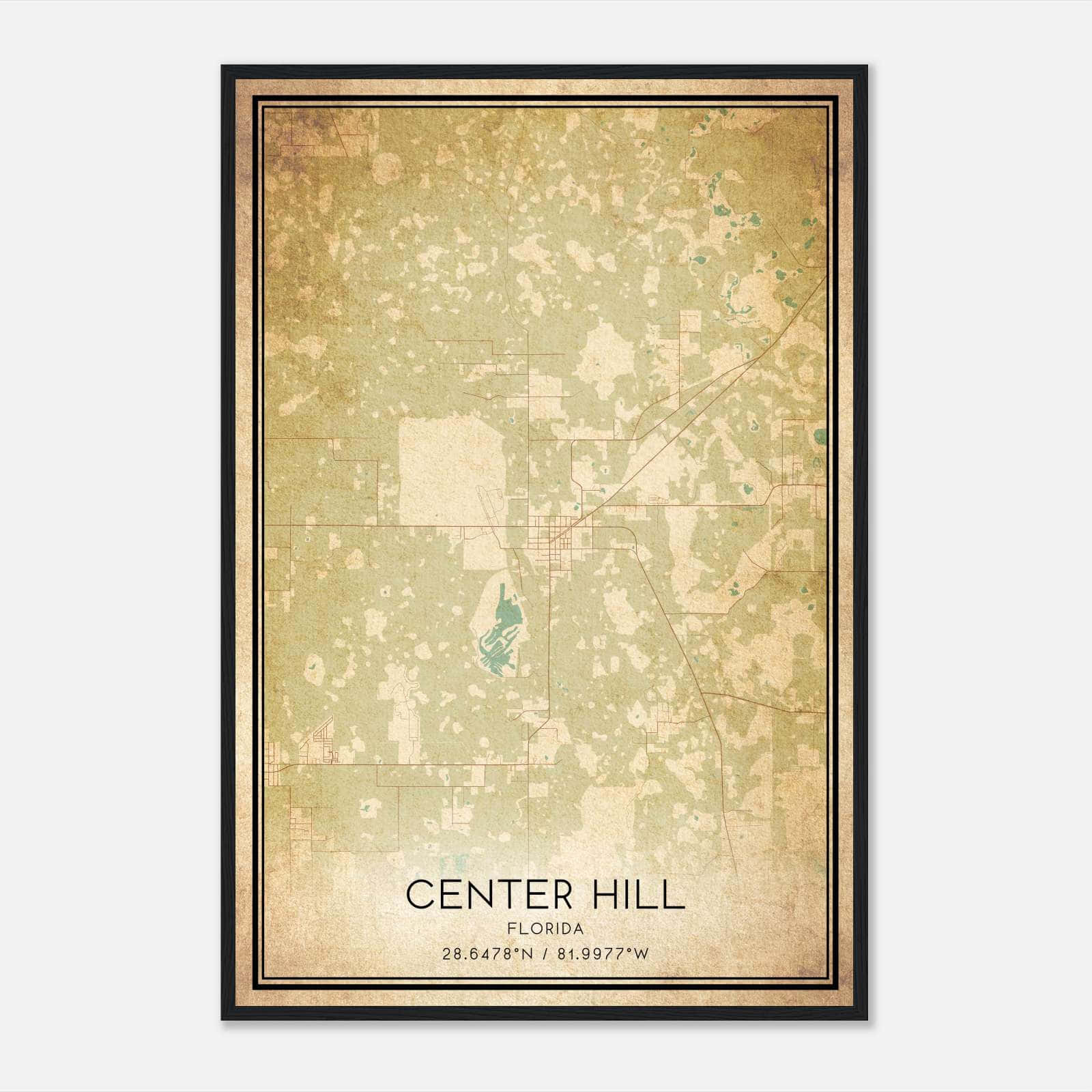 Vintage Center Hill Florida Map Poster, Center Hill FL City Road Wall ...