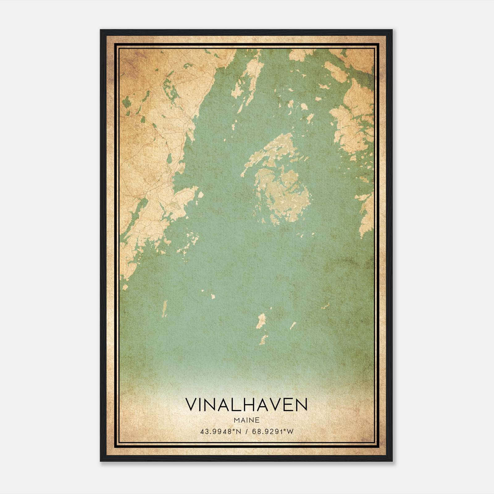 Vintage Vinalhaven Maine Map Poster, Vinalhaven ME City Road Wall Art Print - Custom Maps & Posters