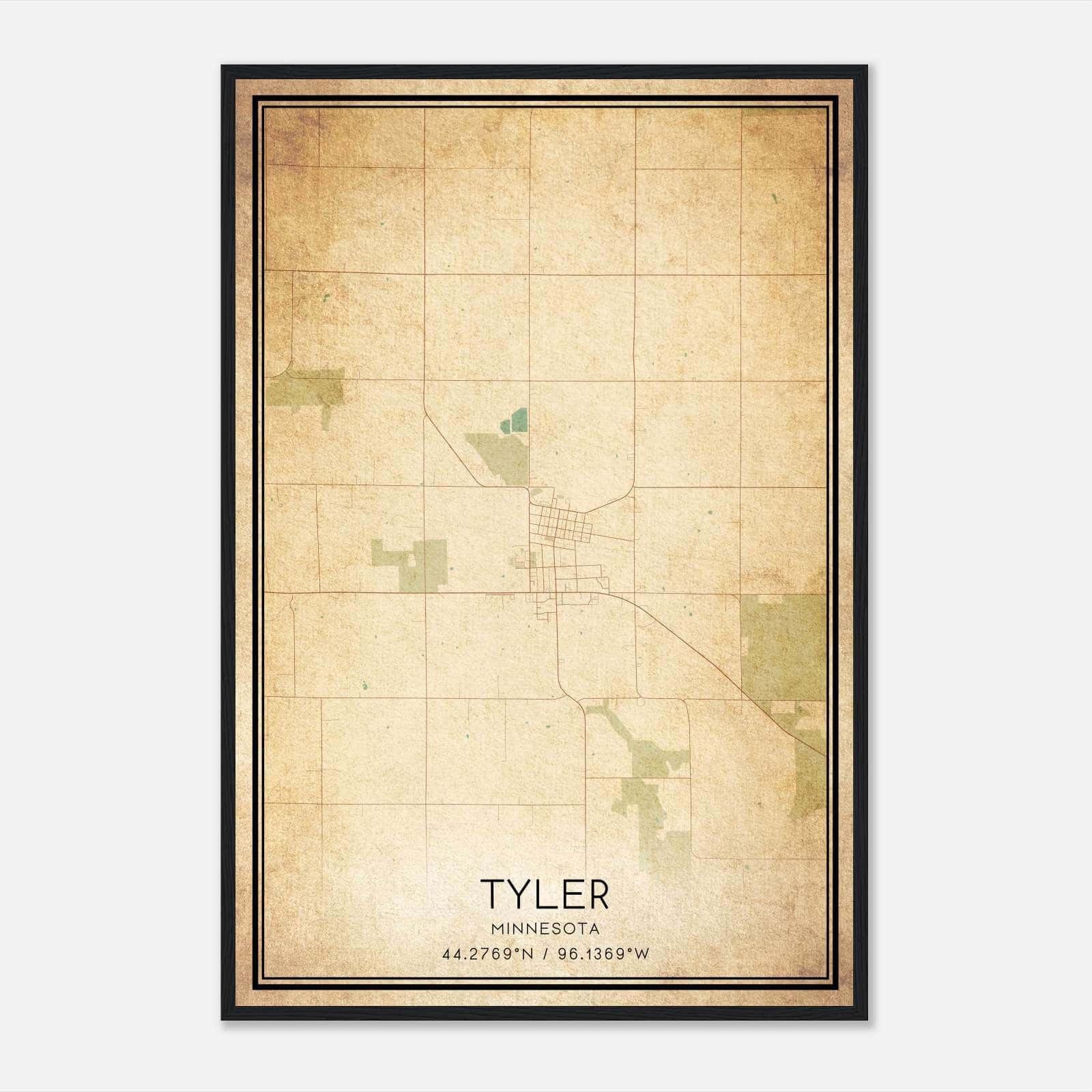 Vintage Tyler Minnesota Map Poster, Tyler MN City Road Wall Art Print ...