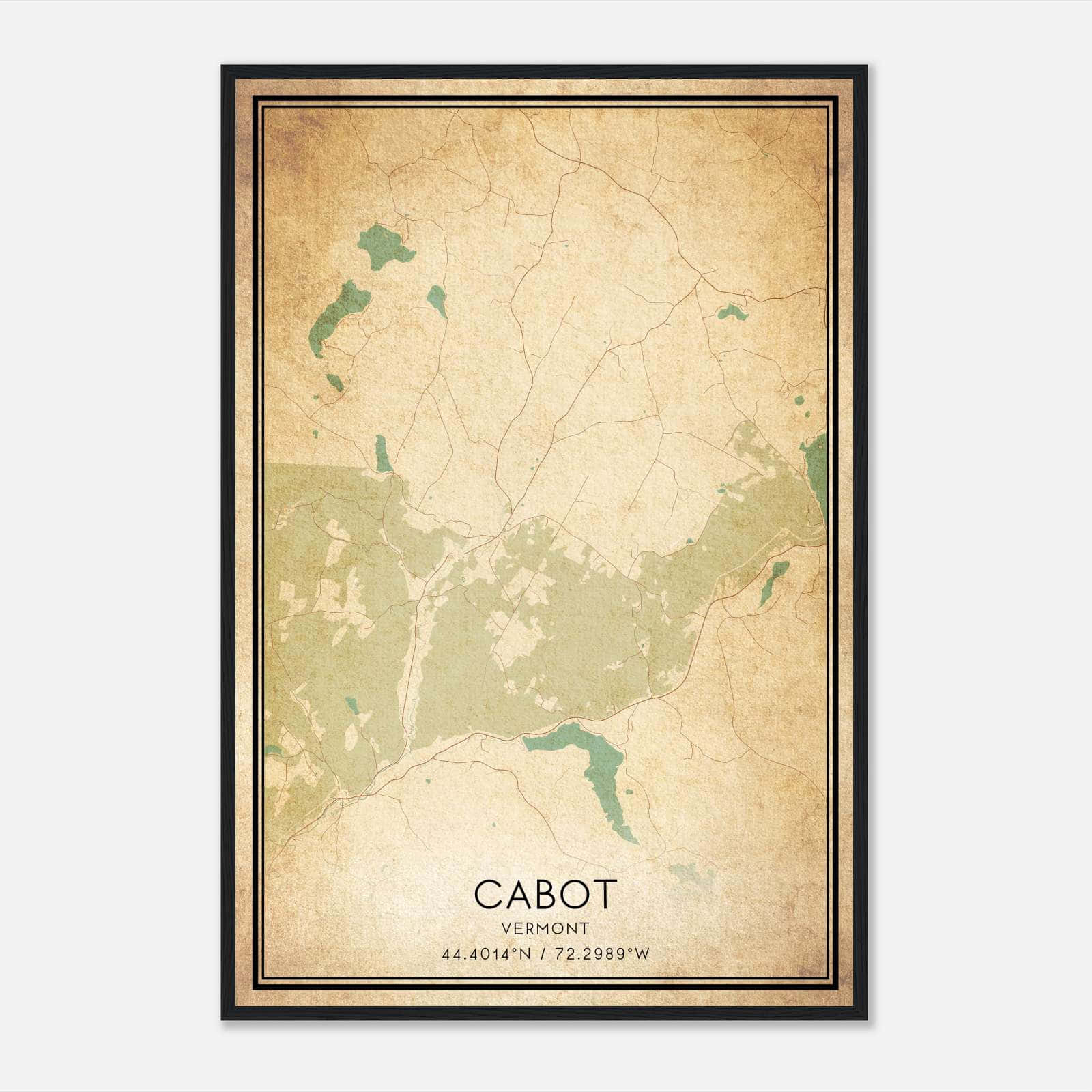 Vintage Cabot Vermont Map Poster, Cabot VT City Road Wall Art Print ...