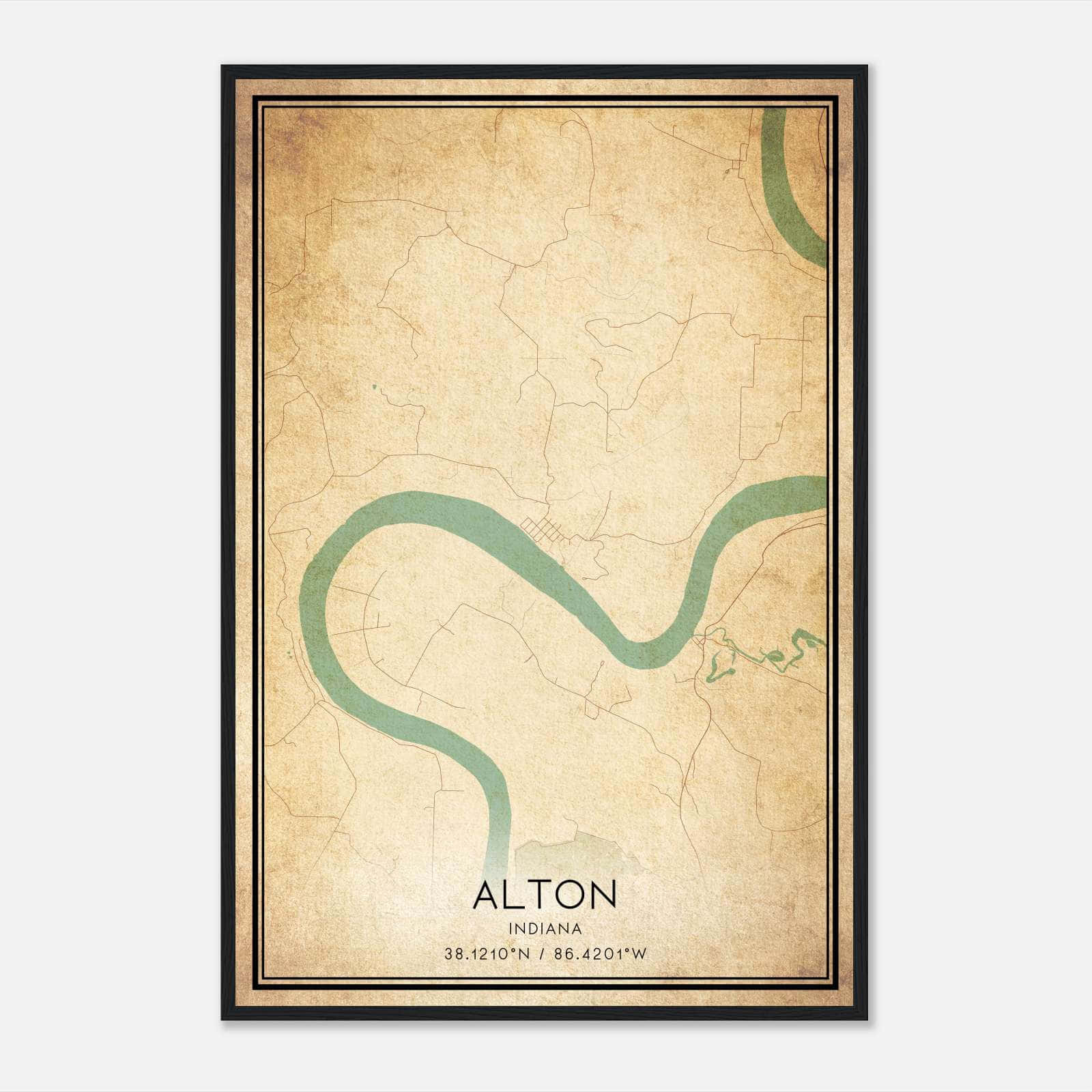 Vintage Alton Indiana Map Poster, Alton IN City Road Wall Art Print ...