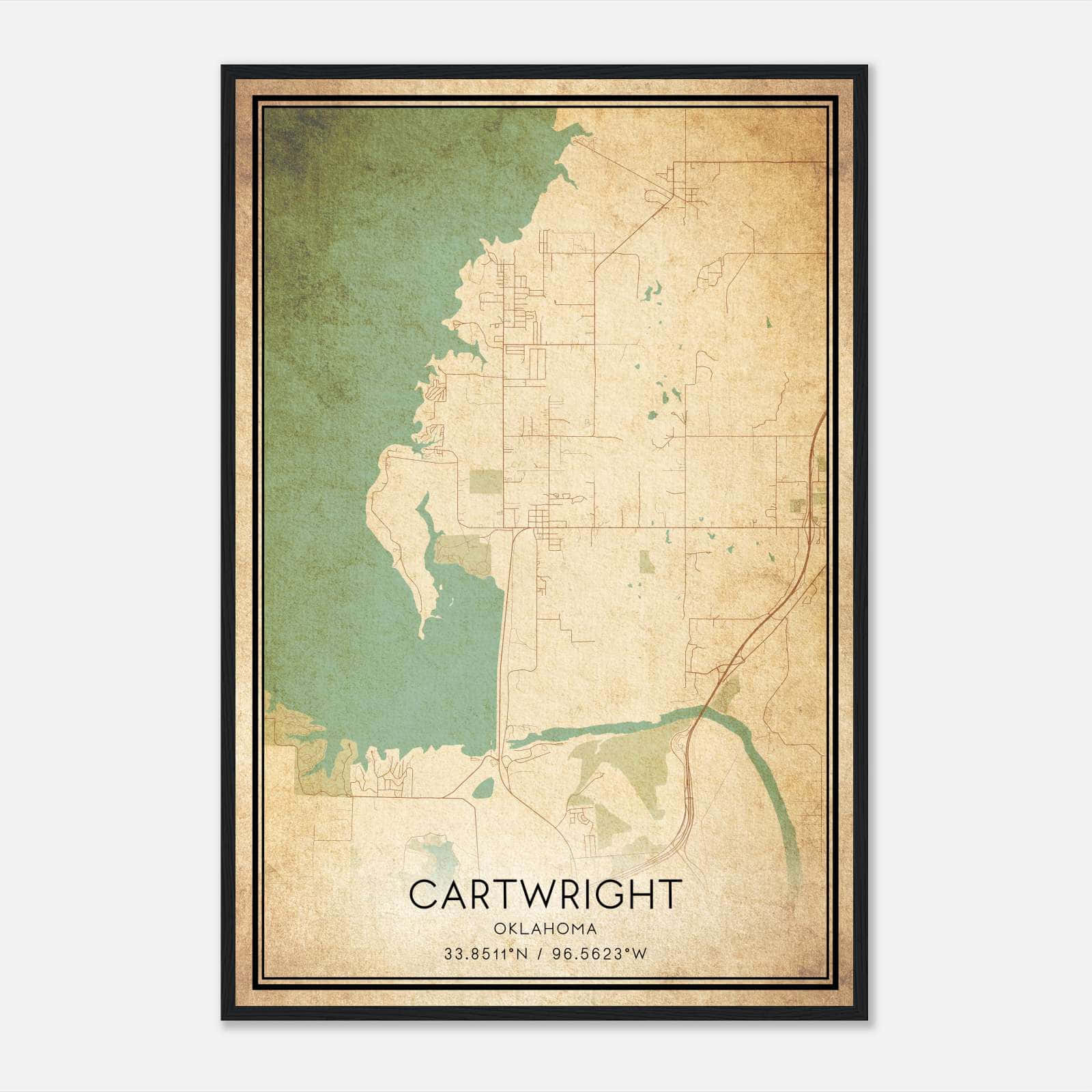 Vintage Cartwright Oklahoma Map Poster, Cartwright OK City Road Wall ...