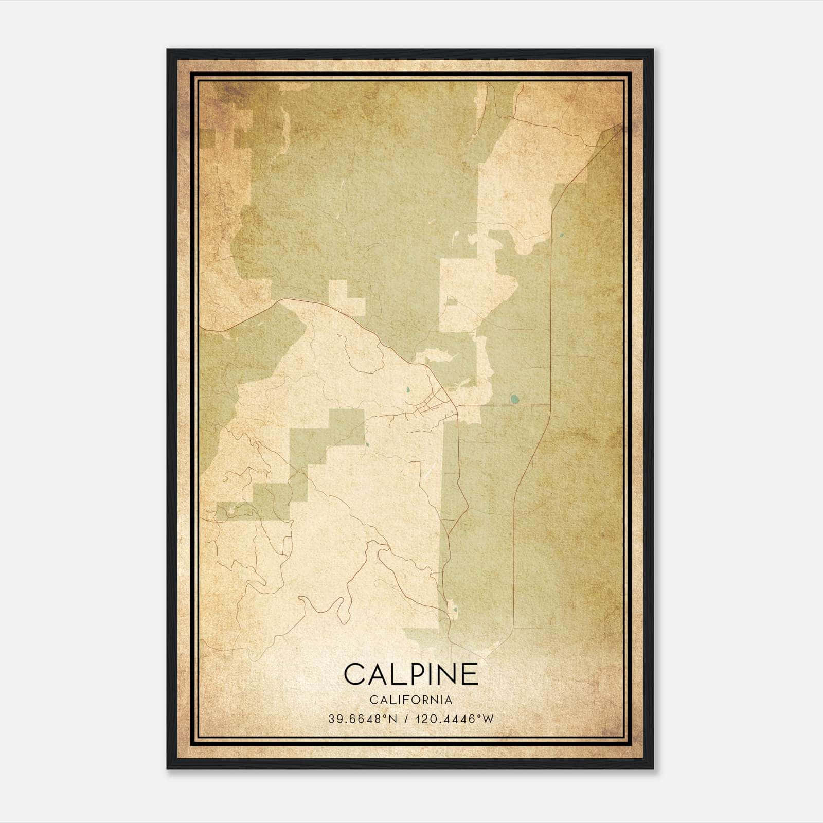 Vintage Calpine California Map Poster, Calpine CA City Road Wall Art ...
