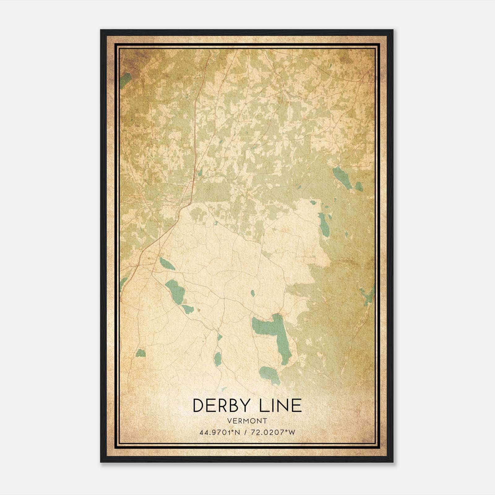 Vintage Derby Line Vermont Map Poster, Derby Line VT City Road Wall Art ...